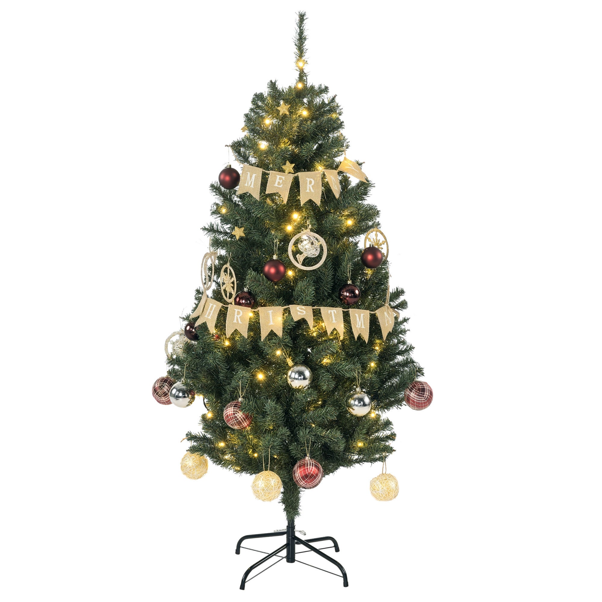 Árbol de Navidad Artificial 150cm con 100 LED y 80 Adornos Verde Ø91cm ...