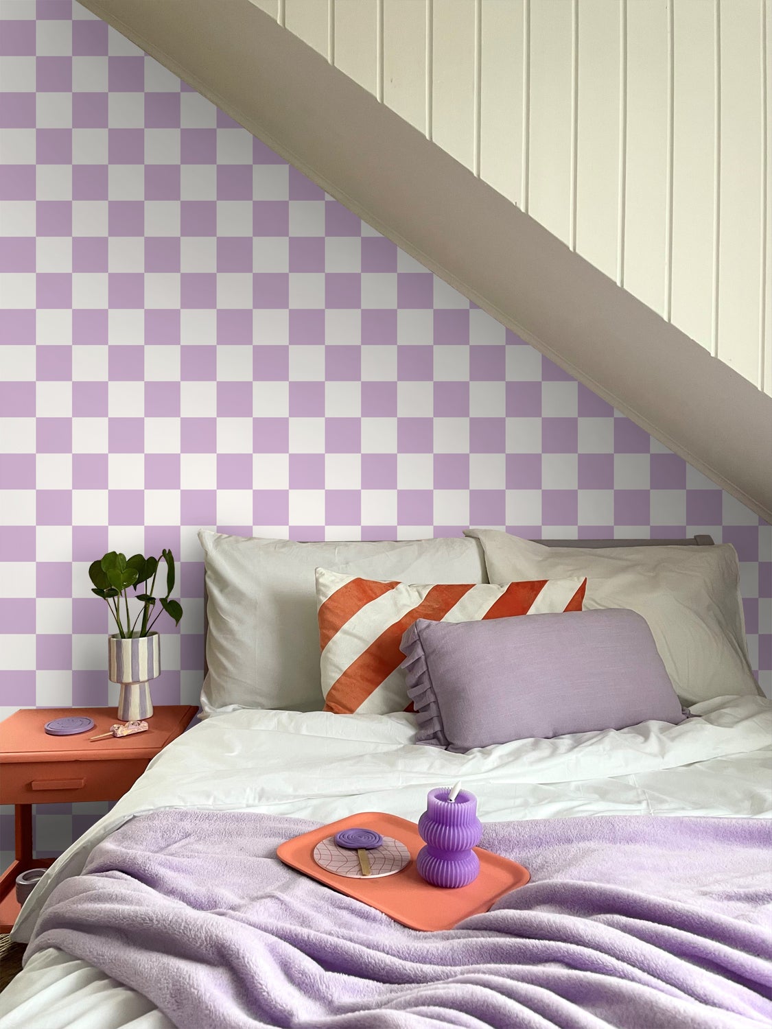 Papel pintado bloques morado lila y blanco - 0.53 x 10.05 m - ESTAhome ...