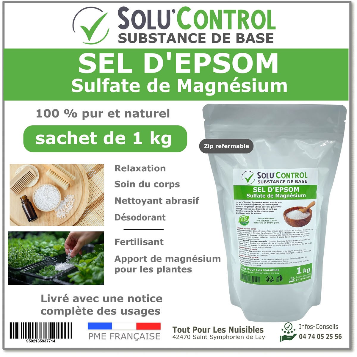 Sel d'Epsom 1 kg - Solu'Control - Sulfate de Magnésium 100% Pur et Naturel - Soin du Corps ...