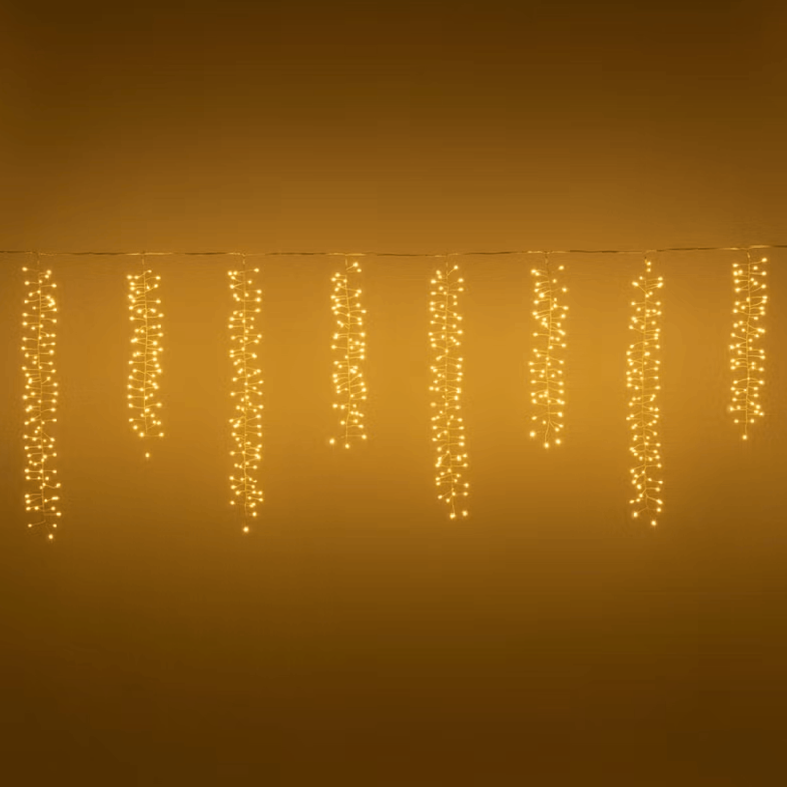 Estalactita 10 festones con microLED blanco cálido, cable de metal ...