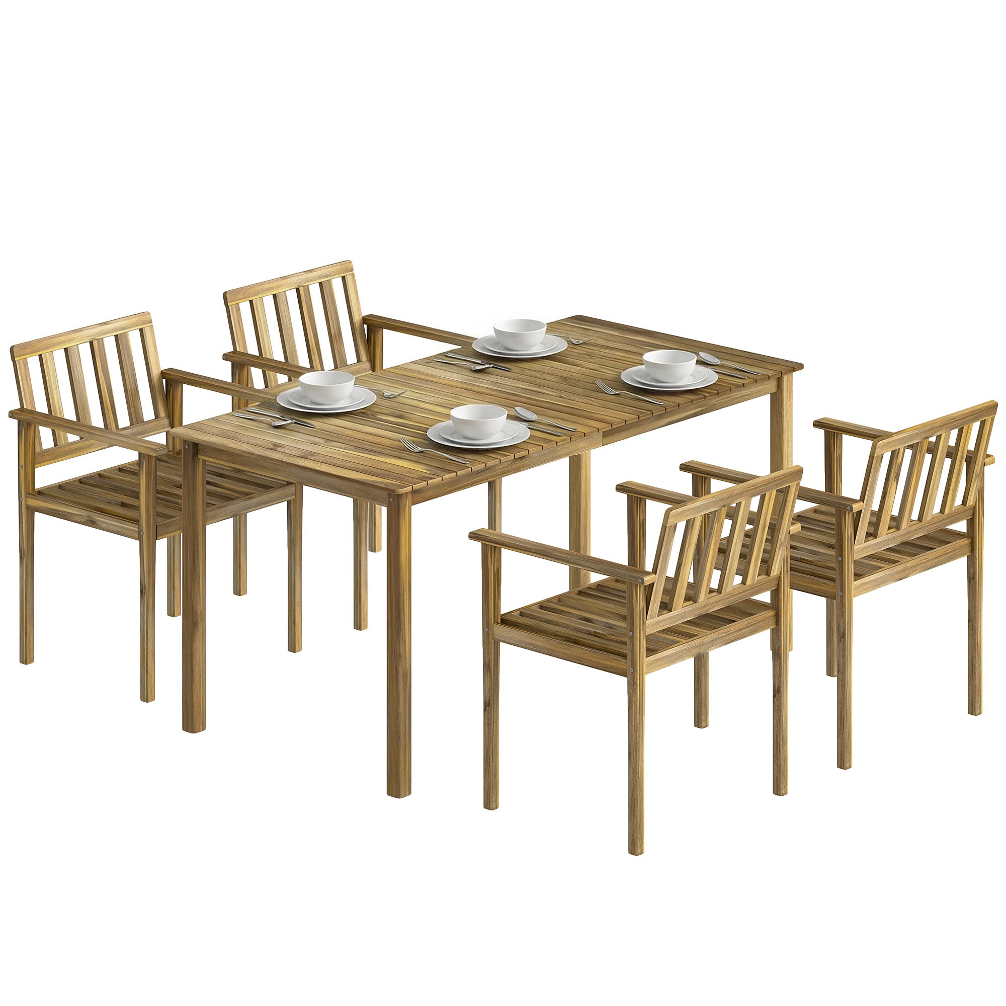 Set da Pranzo da Giardino 5 Pezzi, Tavolo e Sedie per 4 Persone, Teak ...