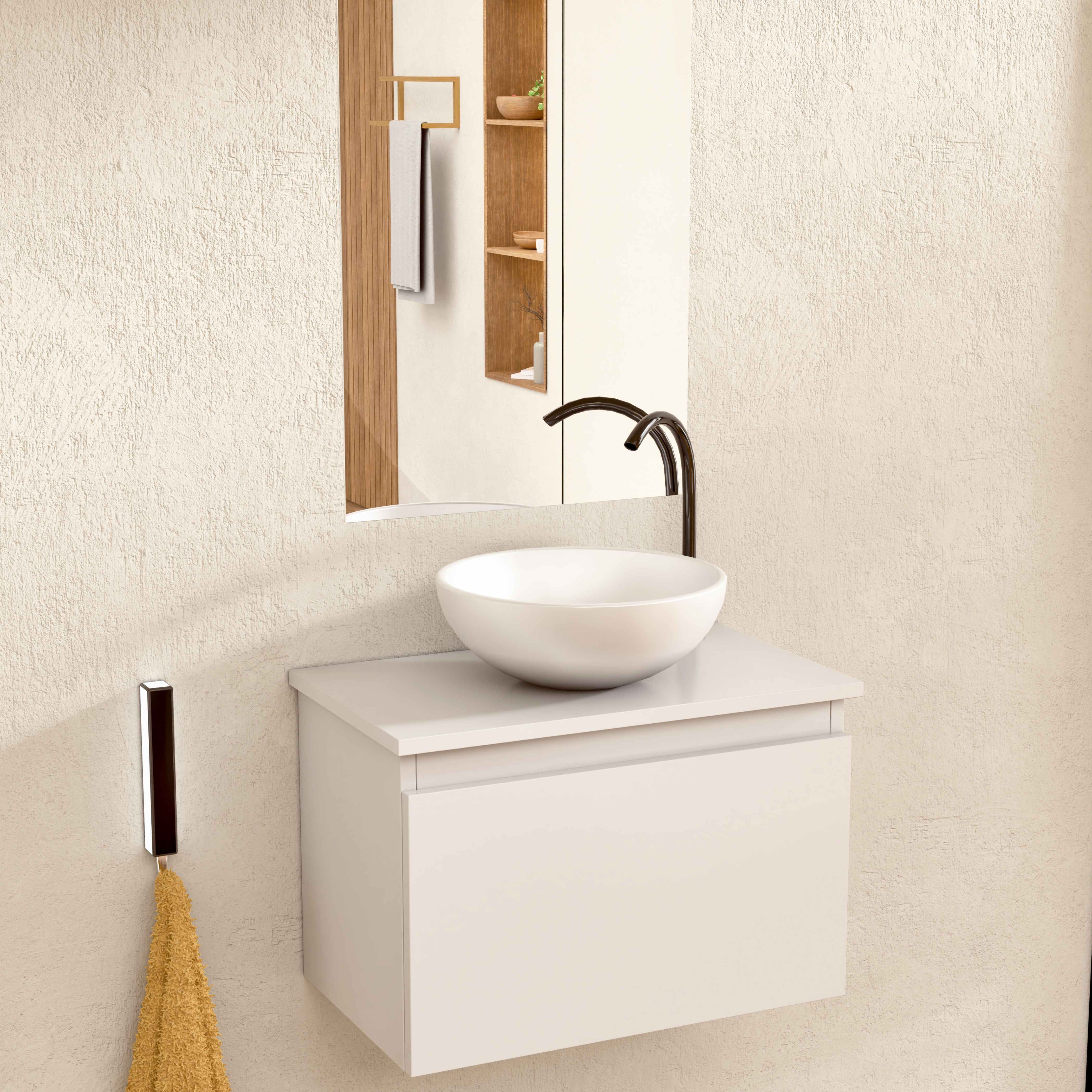 BELLOBATH - Mueble de baño suspendido con lavabo de cerámica y espejo ...