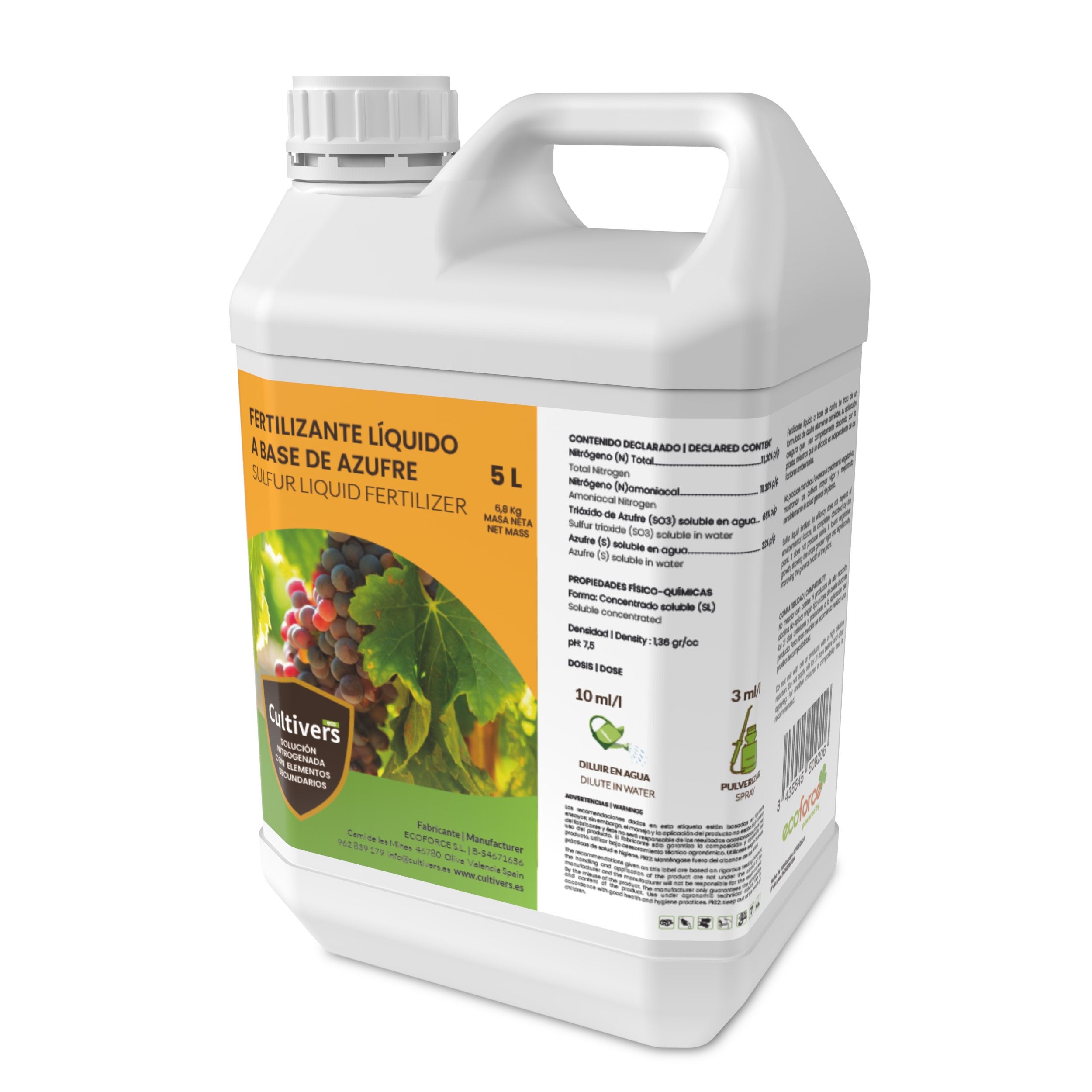 CULTIVERS Azufre Sistémico 1 L para Plantas y Árboles, preventivo y ...