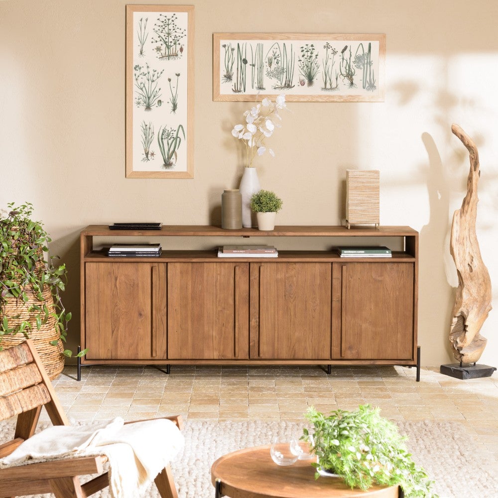 SIXTINE - Buffet 4 portes 2 niches en bois de teck recyclé | Leroy Merlin