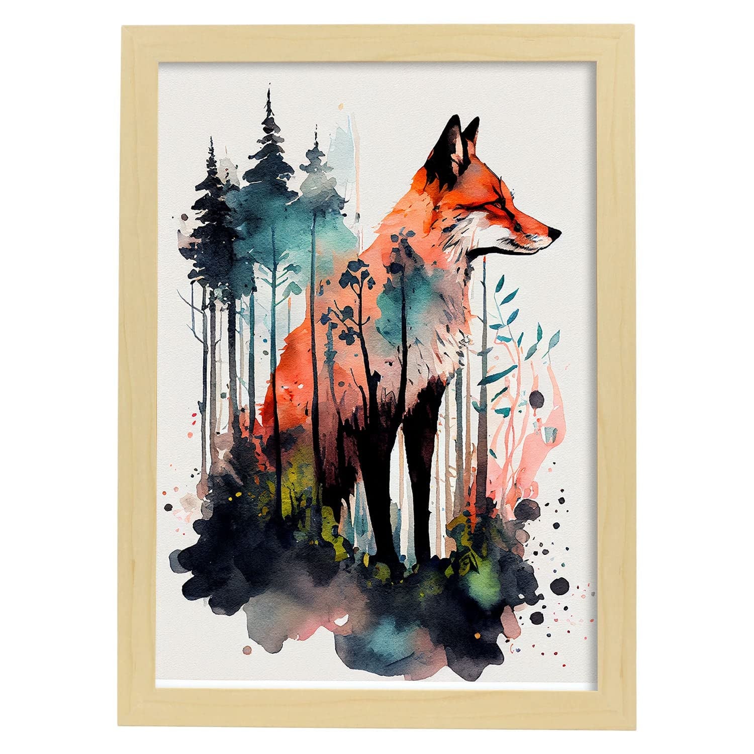 Nacnic Renard Dans La Forêt Affiche En Impression De Style Aquarelle ...