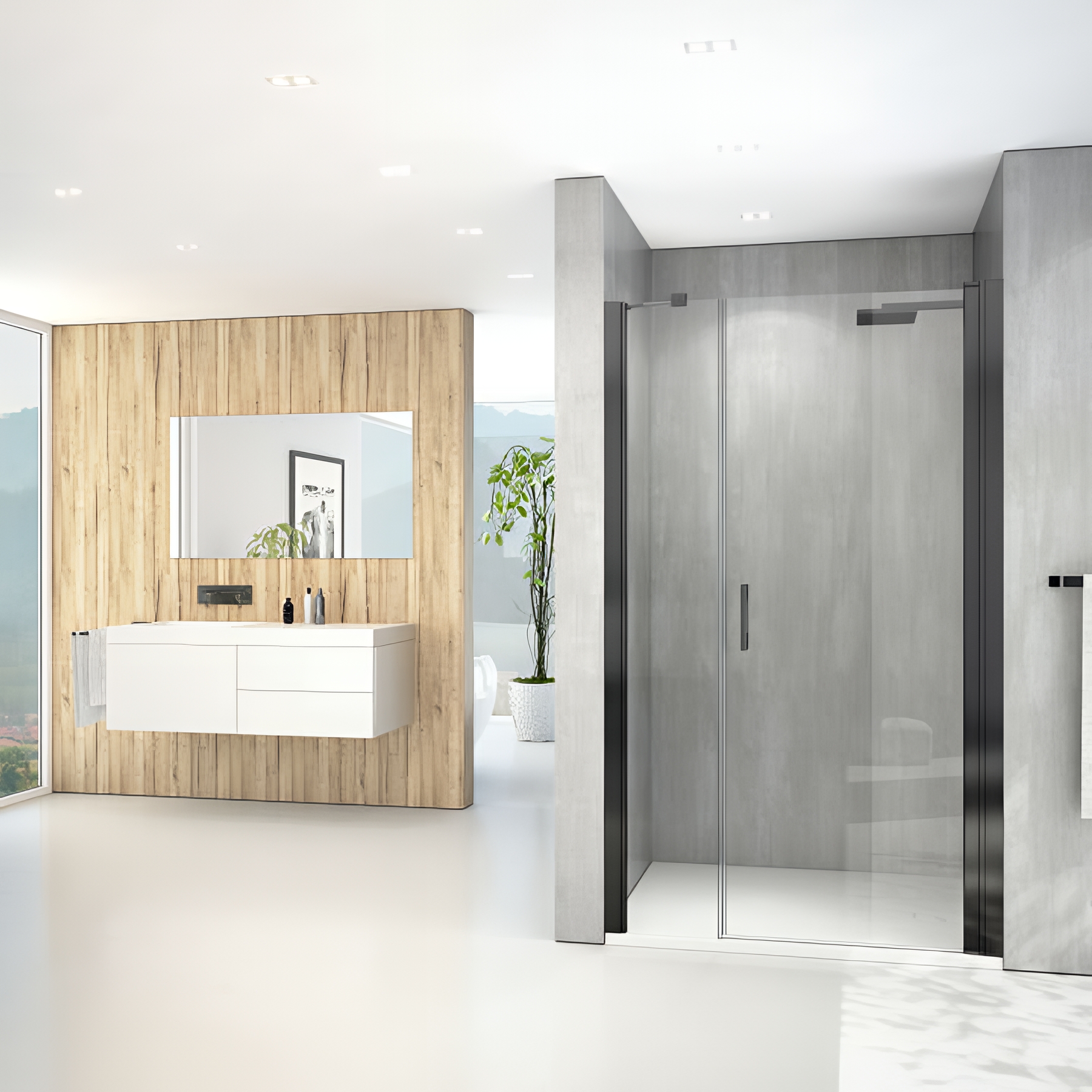 Paroi de douche fixe largeur 45cm hauteur 198 cm profilé noir verre ...