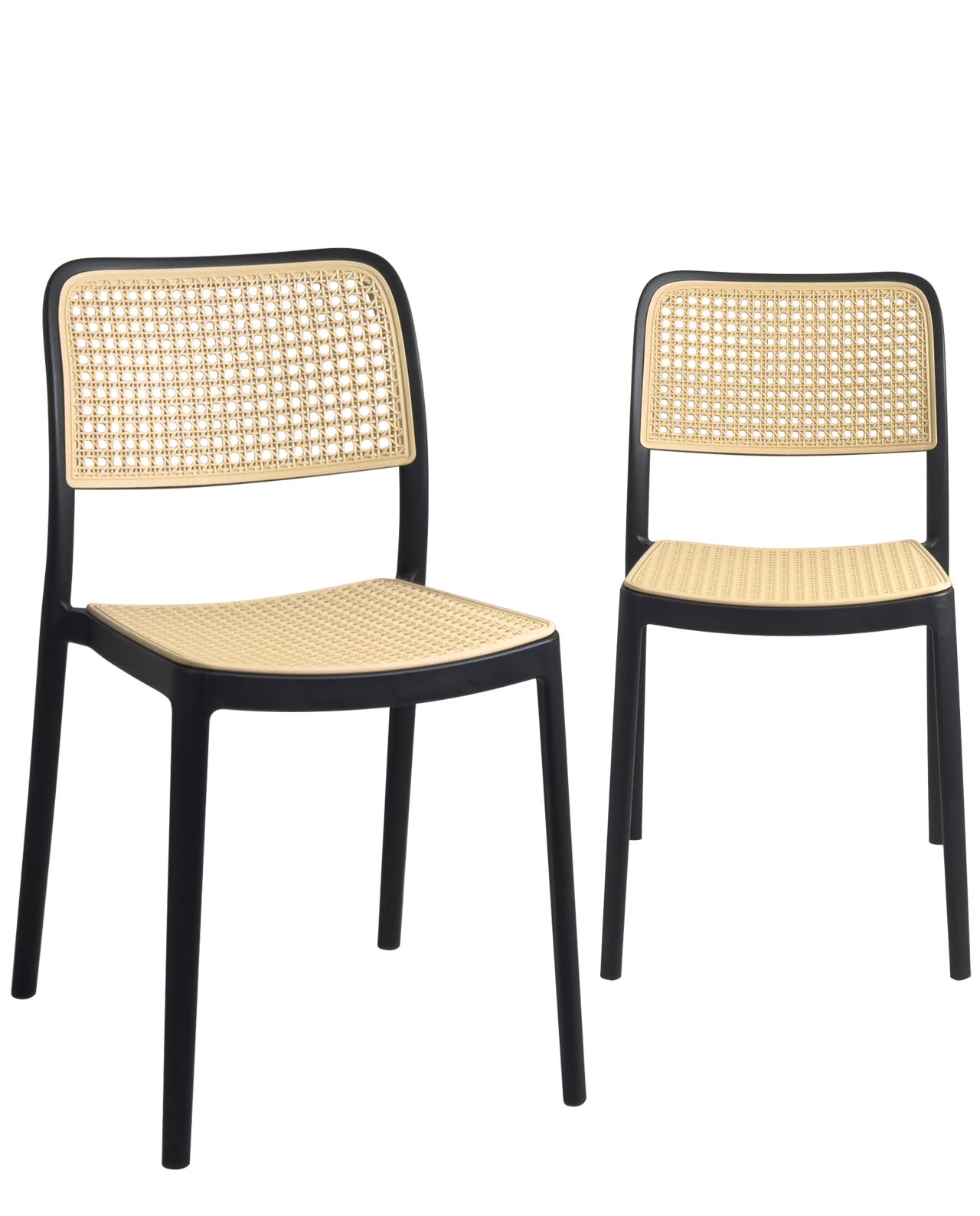 Lot de 2 Chaises de Cuisine Empilables Effet Rotin YAO Noir Beige ...