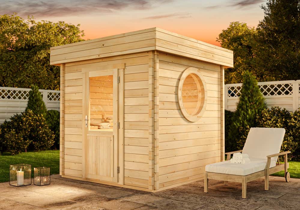 Sauna extérieur Cubus-70 A FinnTherm, 2.6x2.6m dim. ext. (cas échéant ...