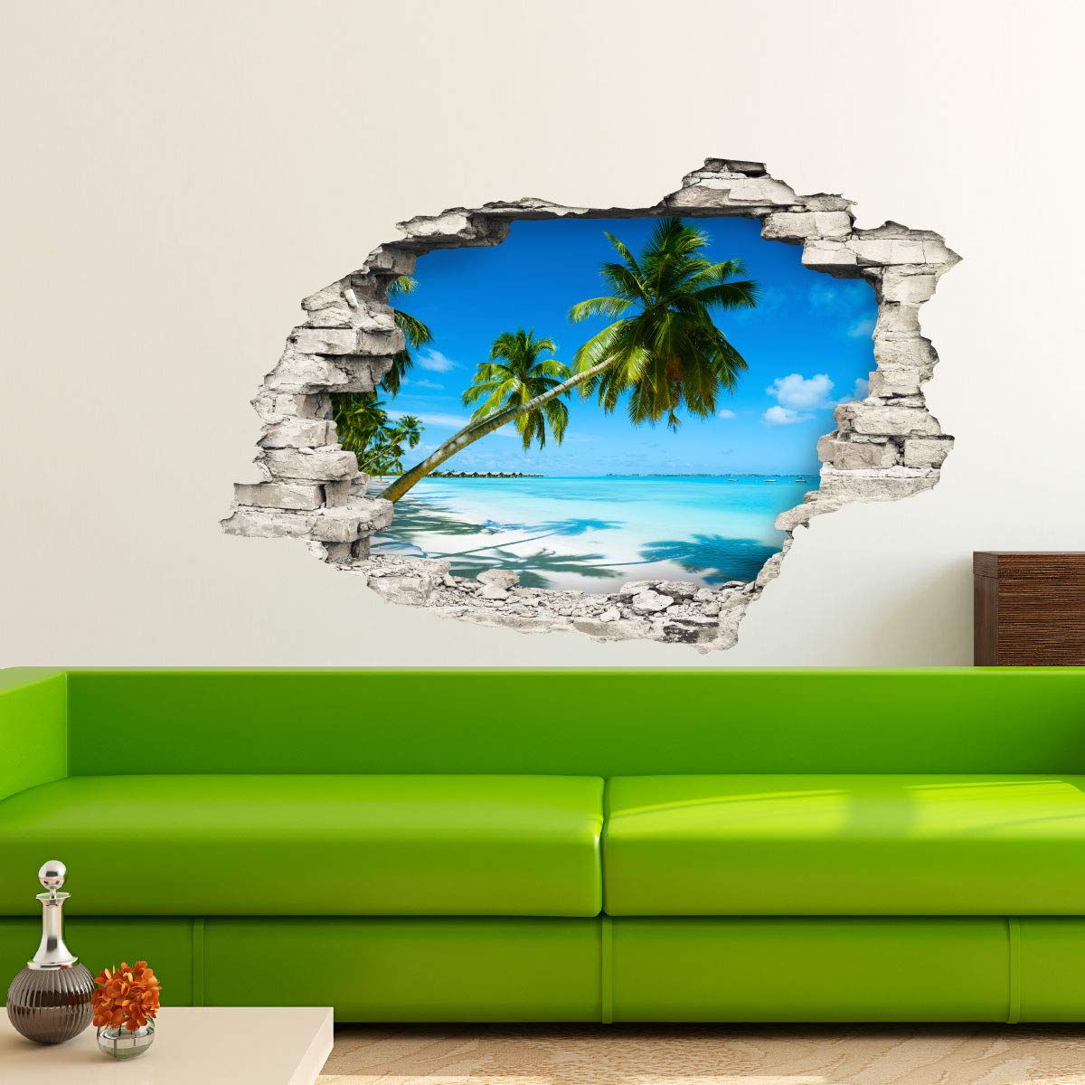 Adesivo Effetto 3D| Stickers Palme su Spiaggia Paradisiaca ...