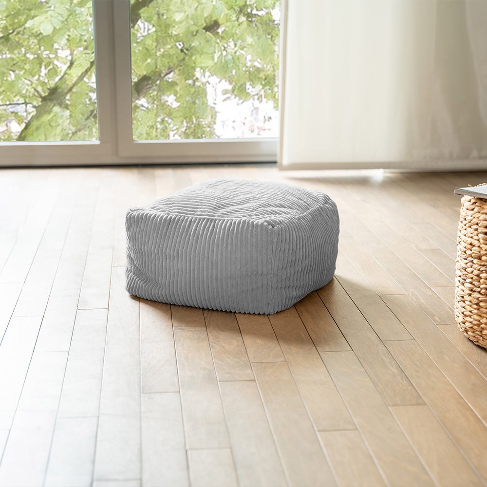 Pouf COZY HOME DELUXE - Velours côtelé, gris clair, 44 x 44 x 25 cm ...