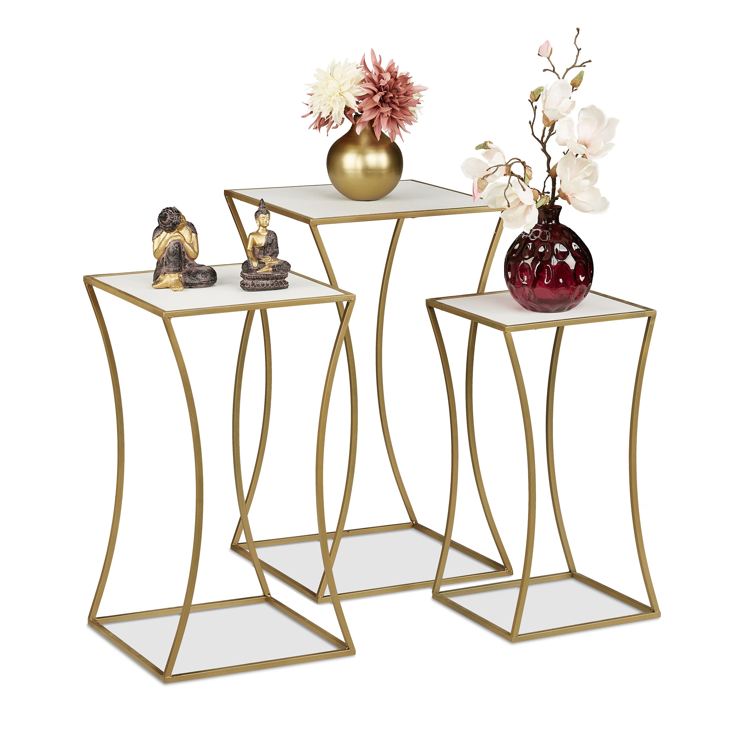 Relaxdays Supporto Piante, Portavasi, Set 3 Sgabelli Quadrati, Metallo ...