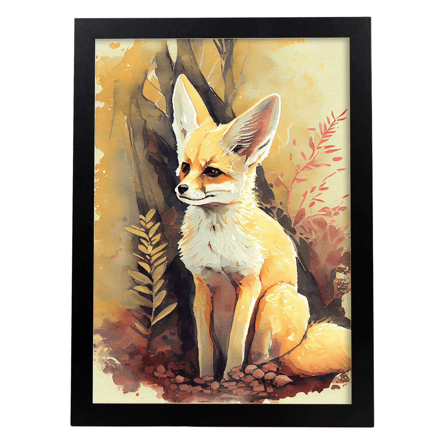 Renard Fennec Dans La Forêt Affiche En Impression De Style Aquarelle ...