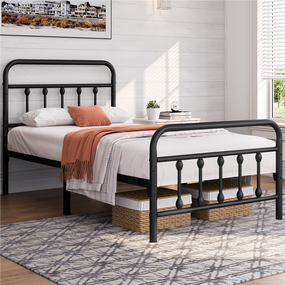 Lit Simple Double en Métal Assemblage Simple 90x200 cm Noir Yaheetech ...