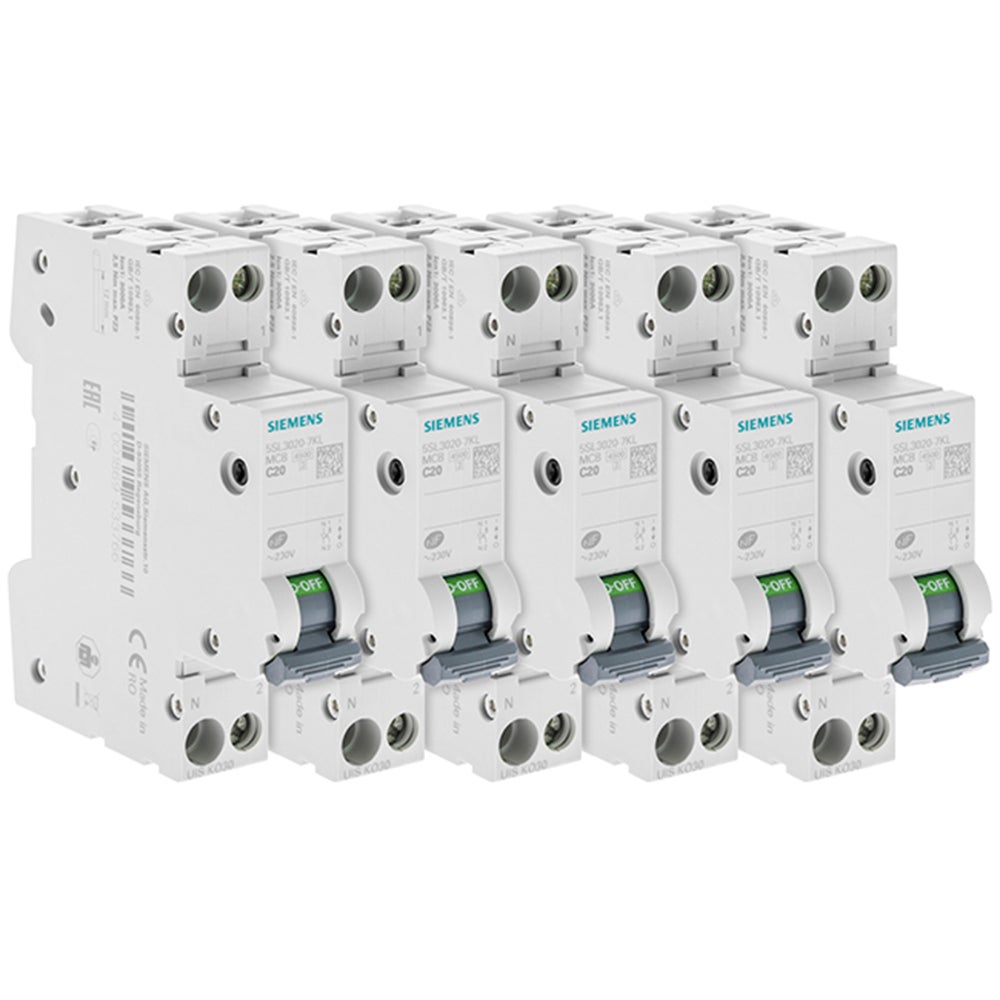 Lot de 5 disjoncteurs Siemens, 20A, 4,5 kA, courbe C, AC/DC, norme NF ...