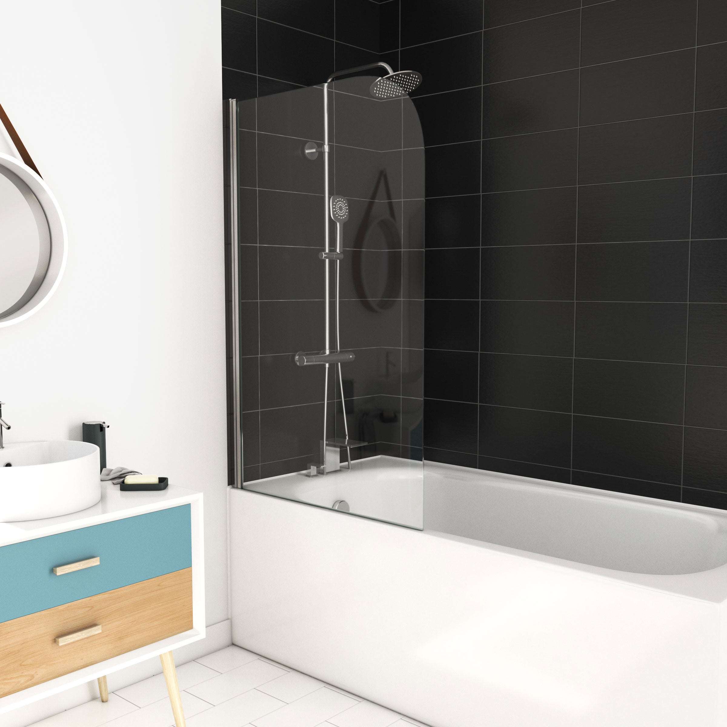 PARE BAIGNOIRE PIVOTANT 130x75cm PROFILE ALUMINIUM CHROME - VELA CHROME ...
