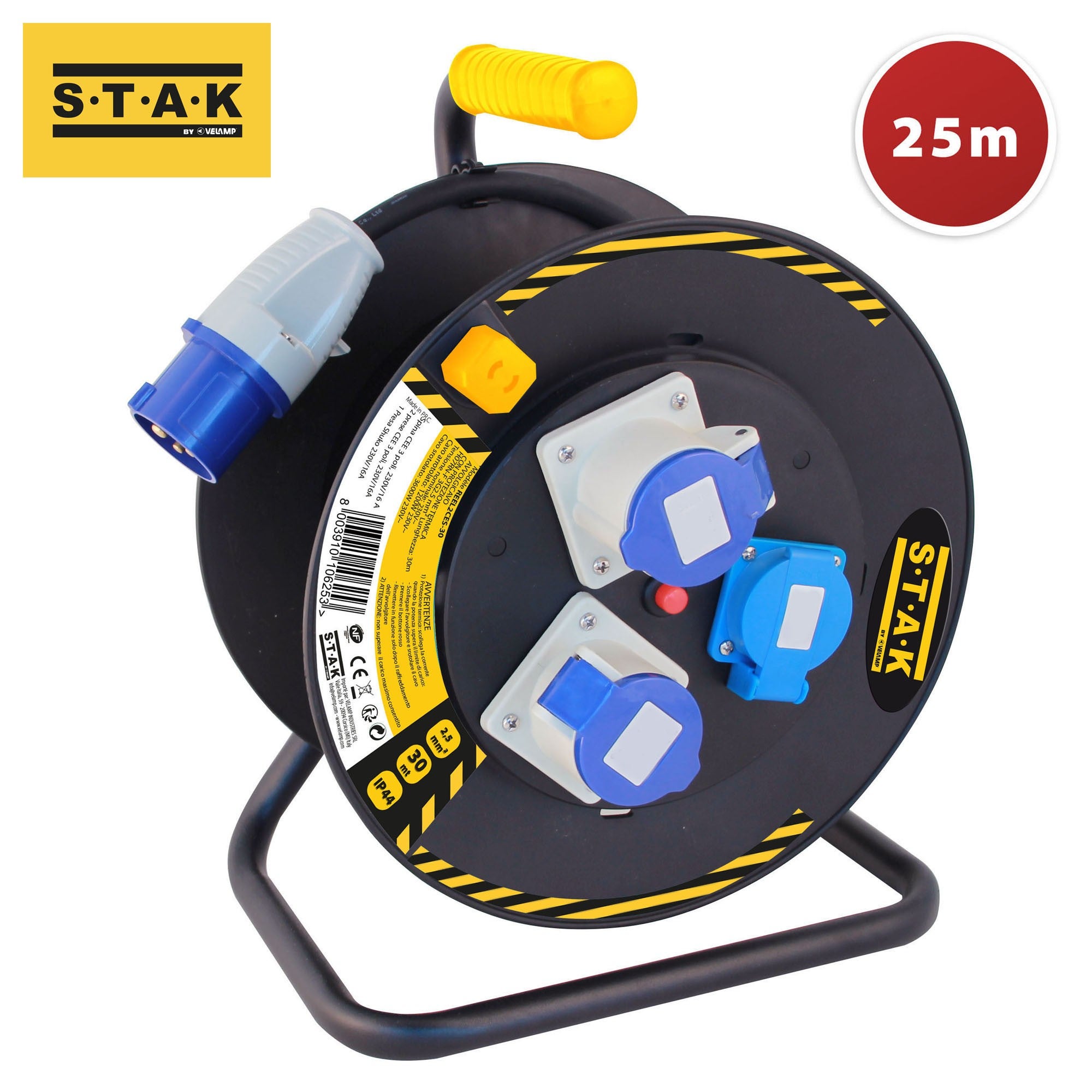 Enrollador de cable profesional H07RN-F3G2.5MM2, 1 clavija CEE / 2 ...