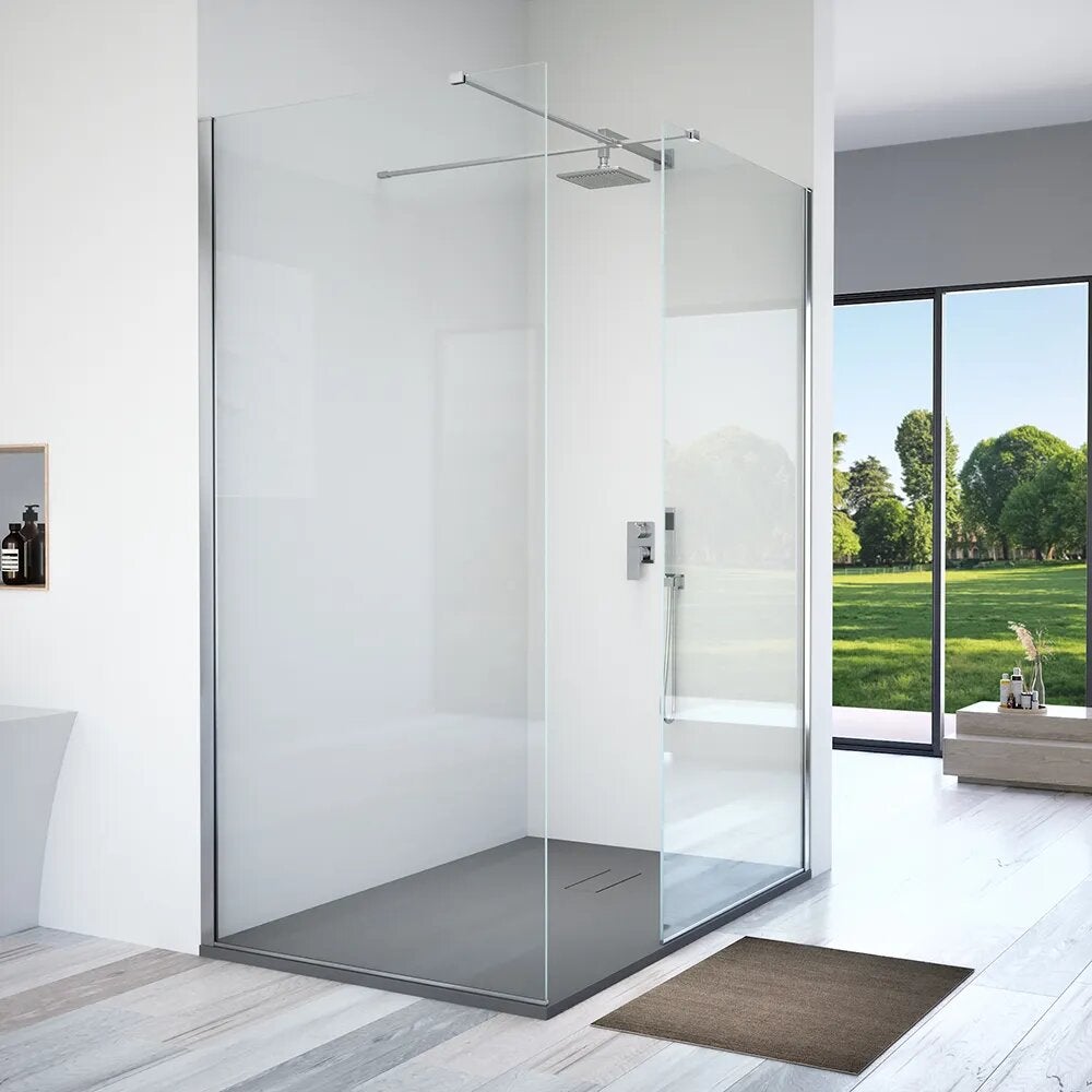 Double paroi de douche walk-in 80x80cm avec support en T en verre ...