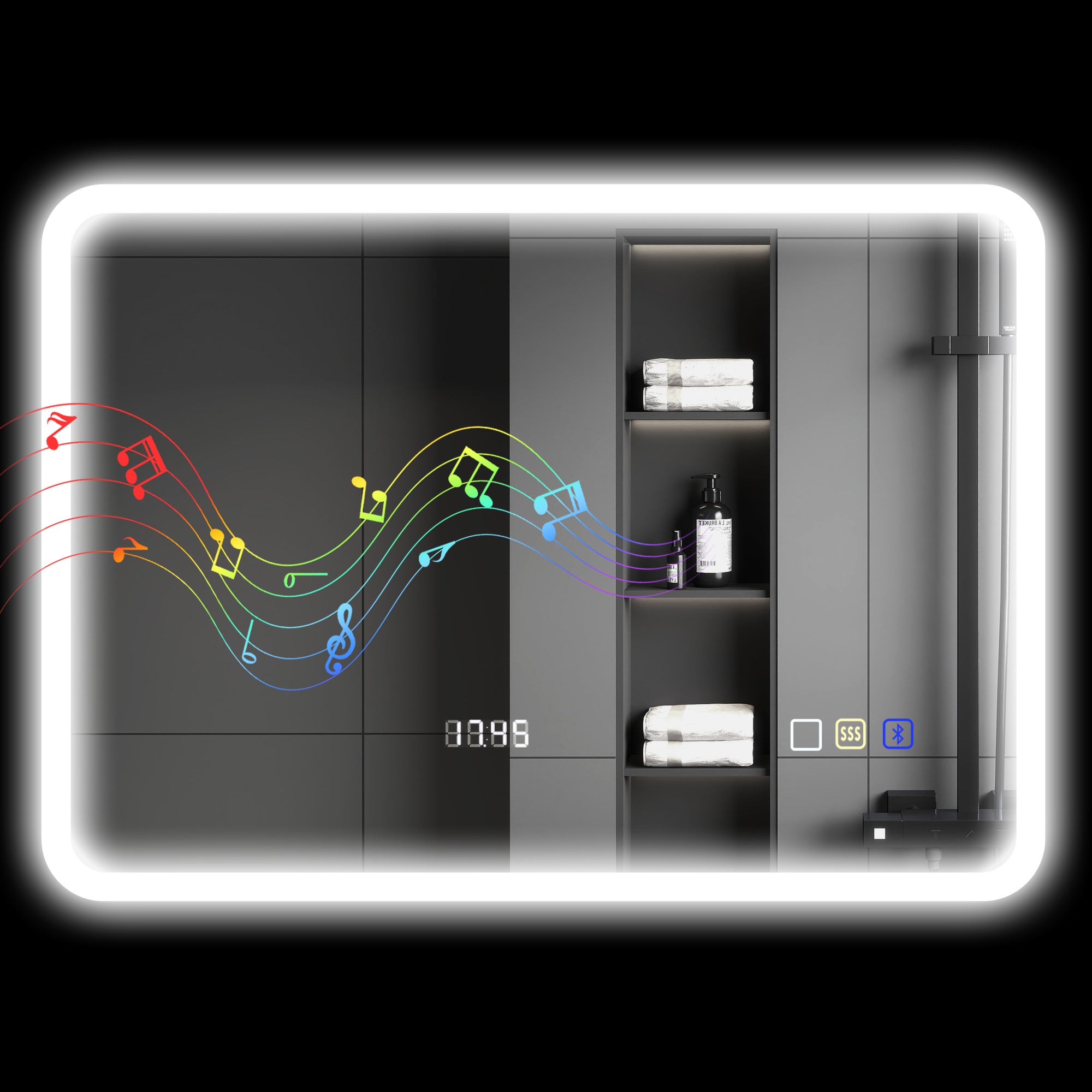 Espejo Baño LED 70x50cm Bluetooth Antivaho IP44 3 Colores Luz Reloj ...