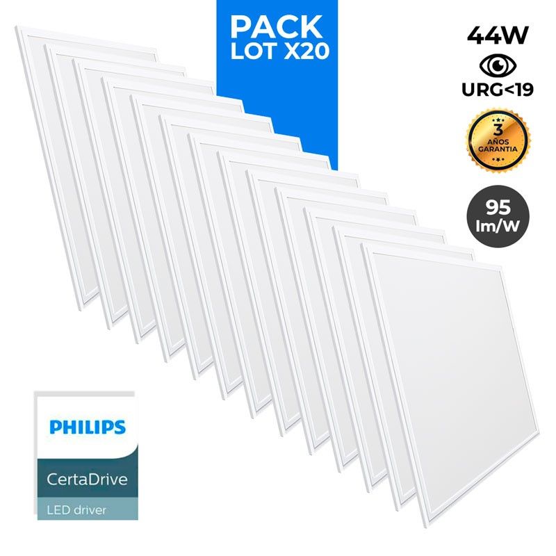 Pack de 20 paneles LED slim 60X60 cm - Driver Philips - 44W - UGR19 ...