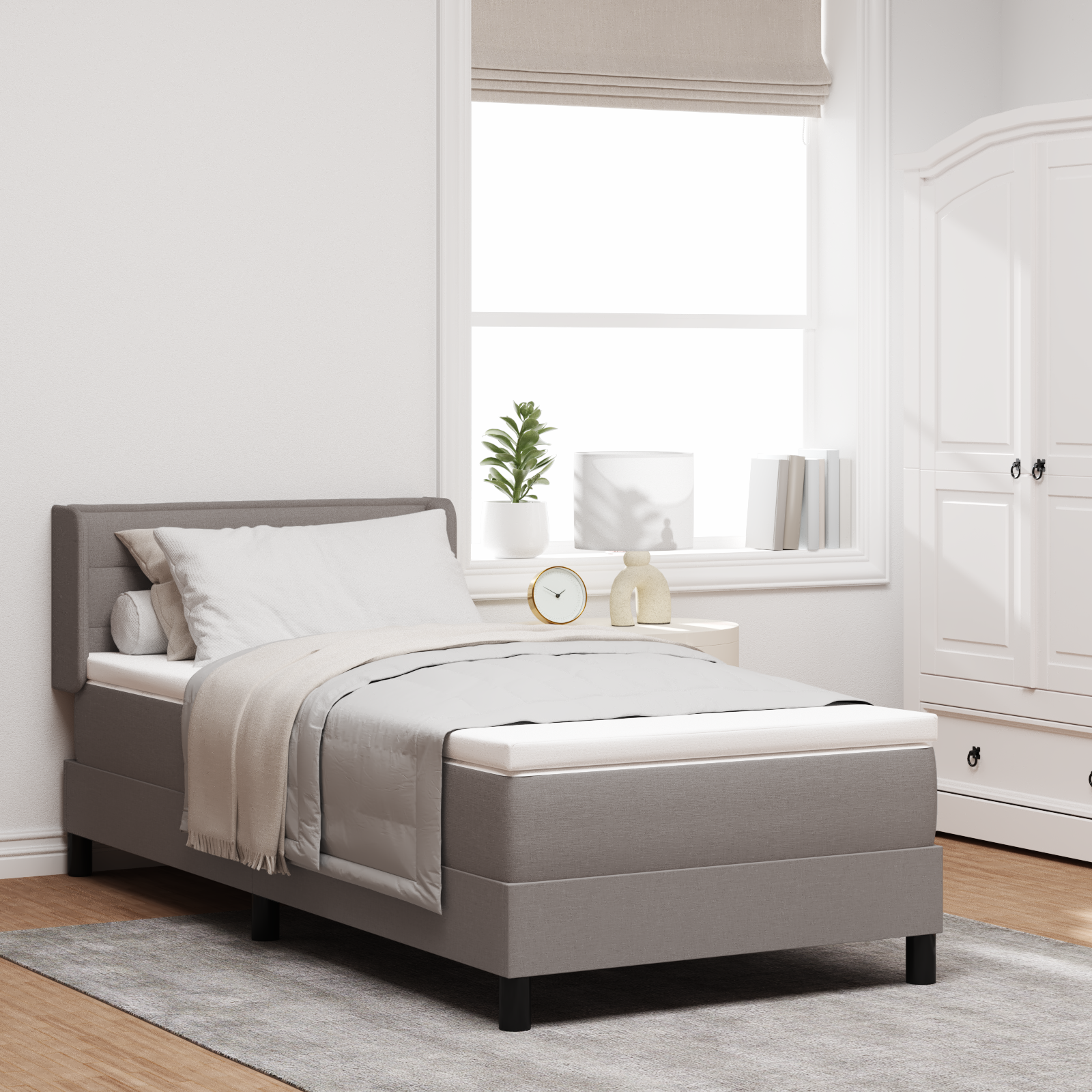Lit box spring avec matelas taupe 80x200 cm tissu | Leroy Merlin
