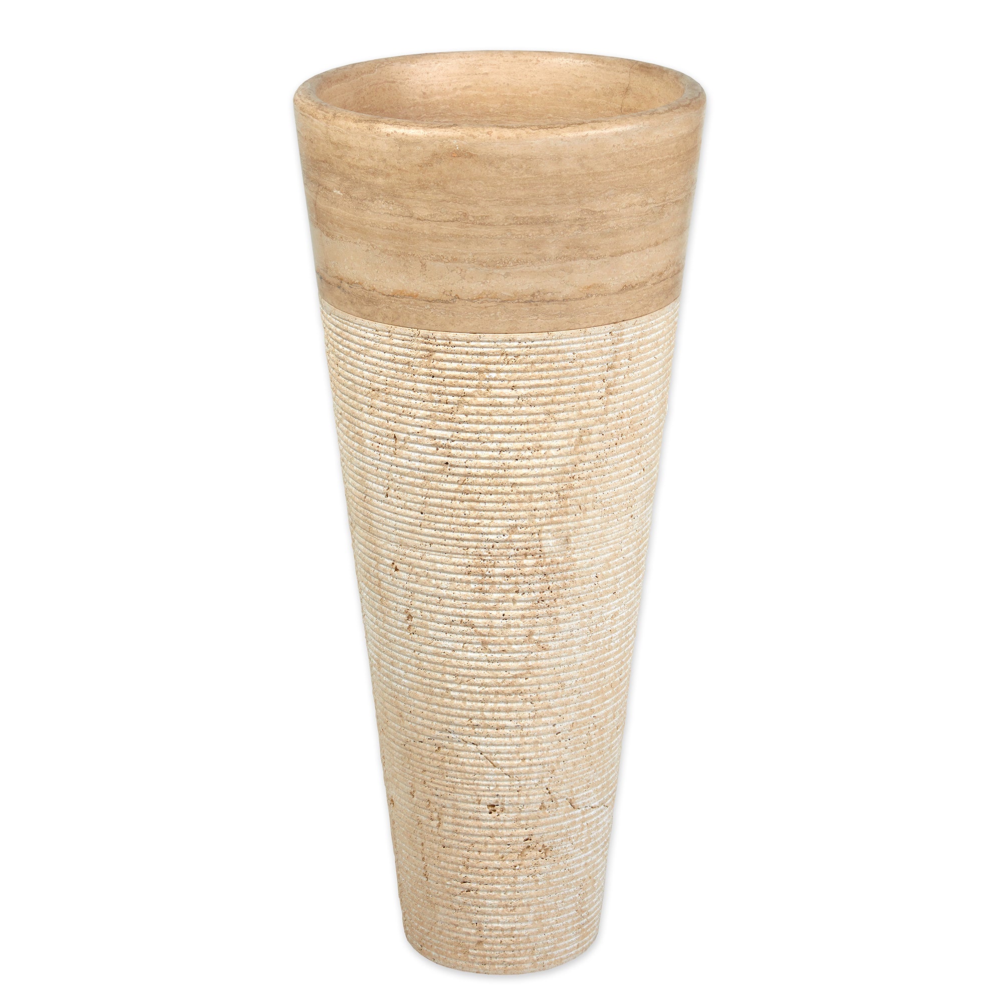 Vasque à poser sur pied ronde pierre naturelle Travertin Beige 40x90 cm ...