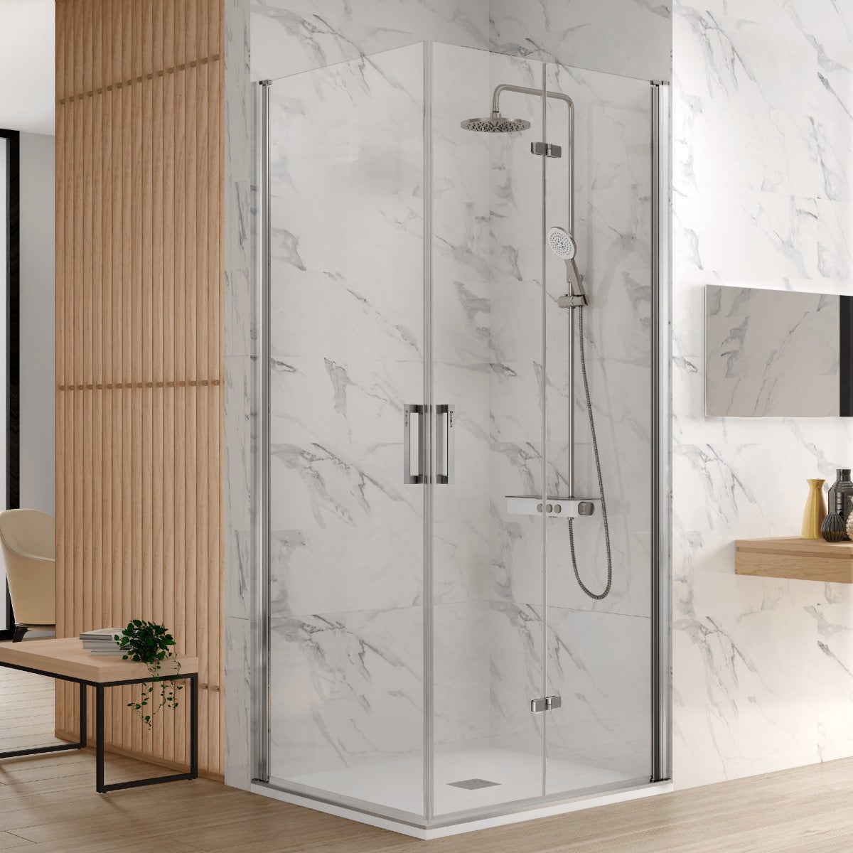 Paroi de douche accès en angle NARDI 1 porte pivotante 55 cm + 1 porte ...