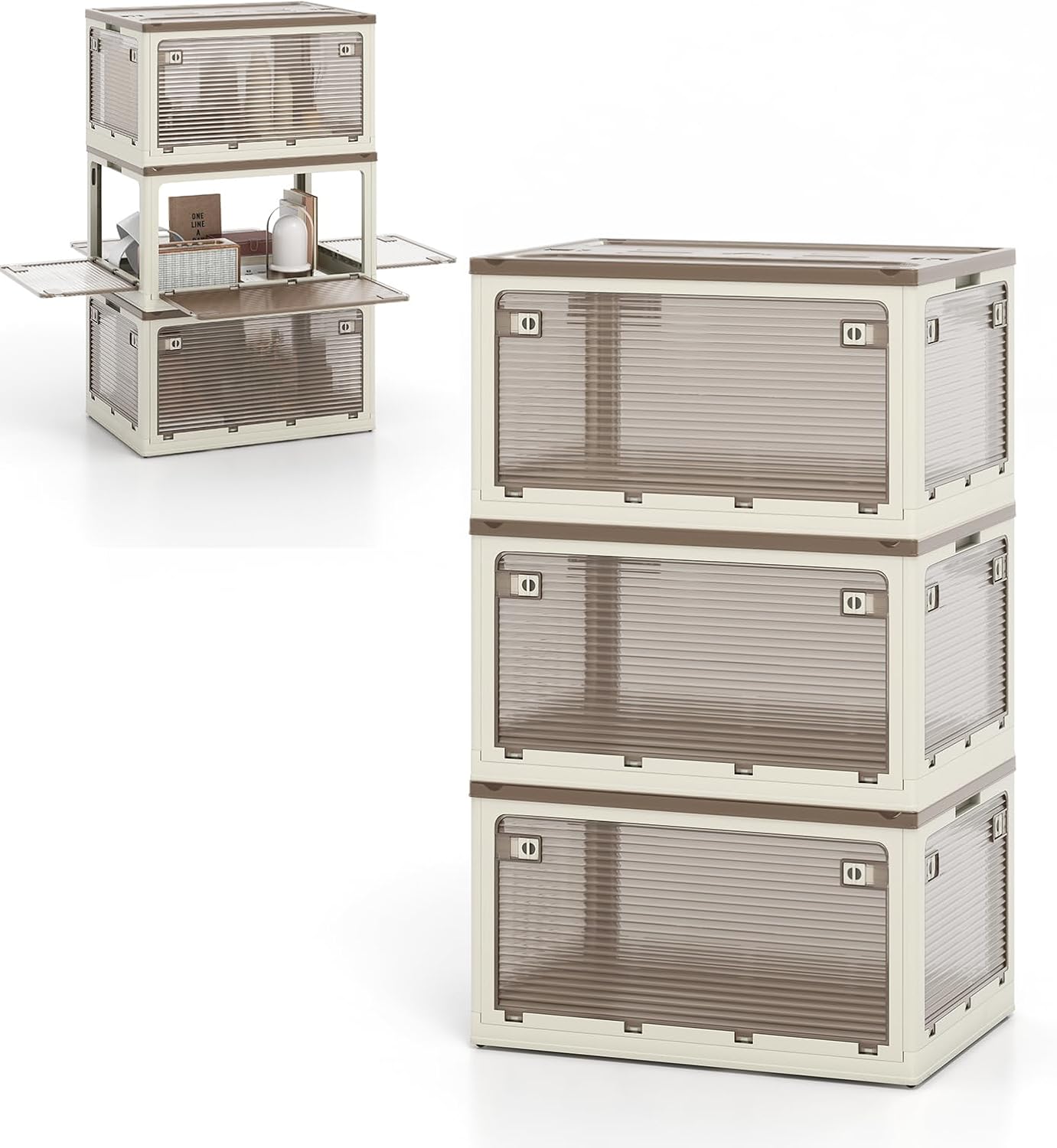 Lot de 3 Bacs de Rangement Empilable en Plastique 3x98L-Boîte Pliable à ...