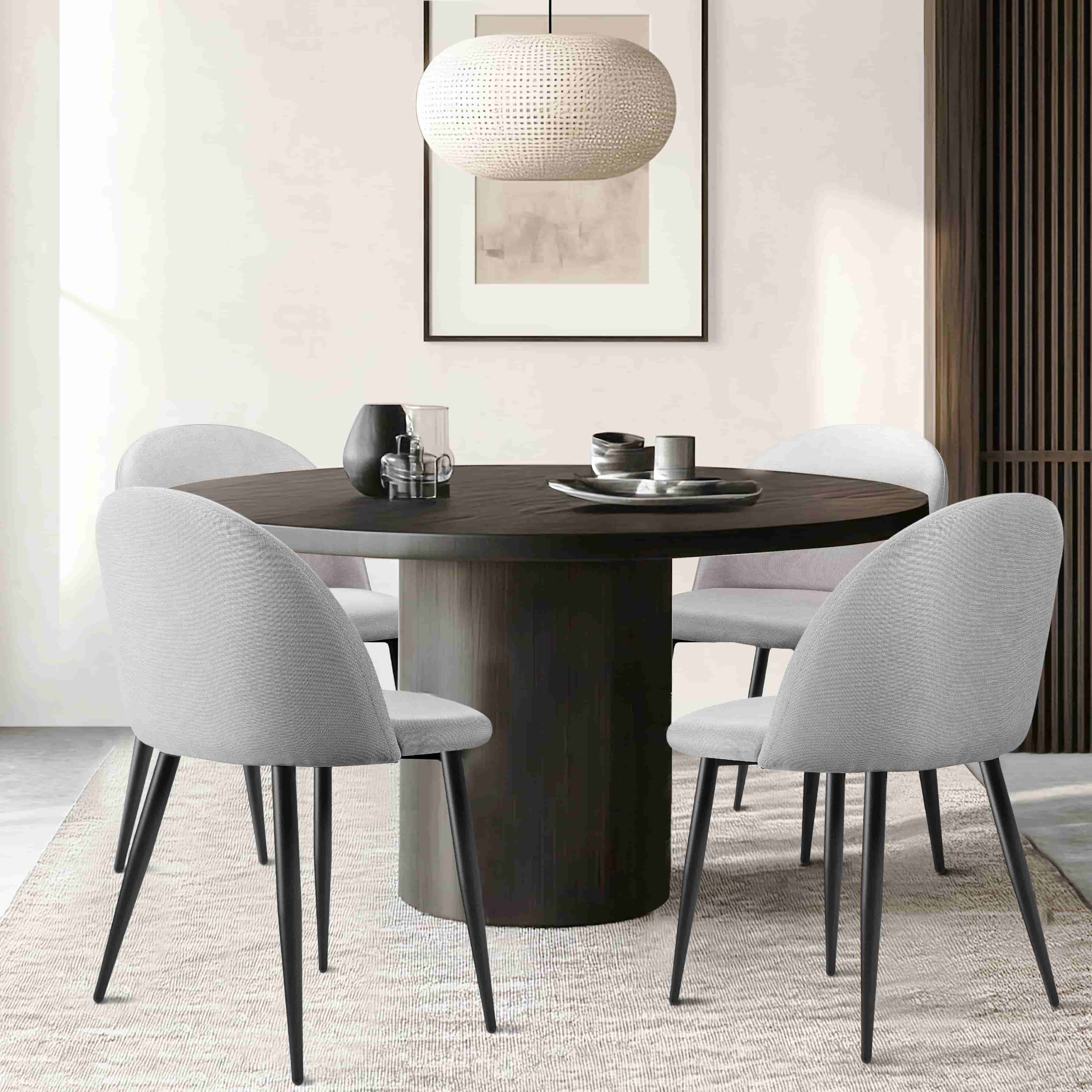 Ensemble 4 chaises salle à manger beige en lin, mousse haute densité ...