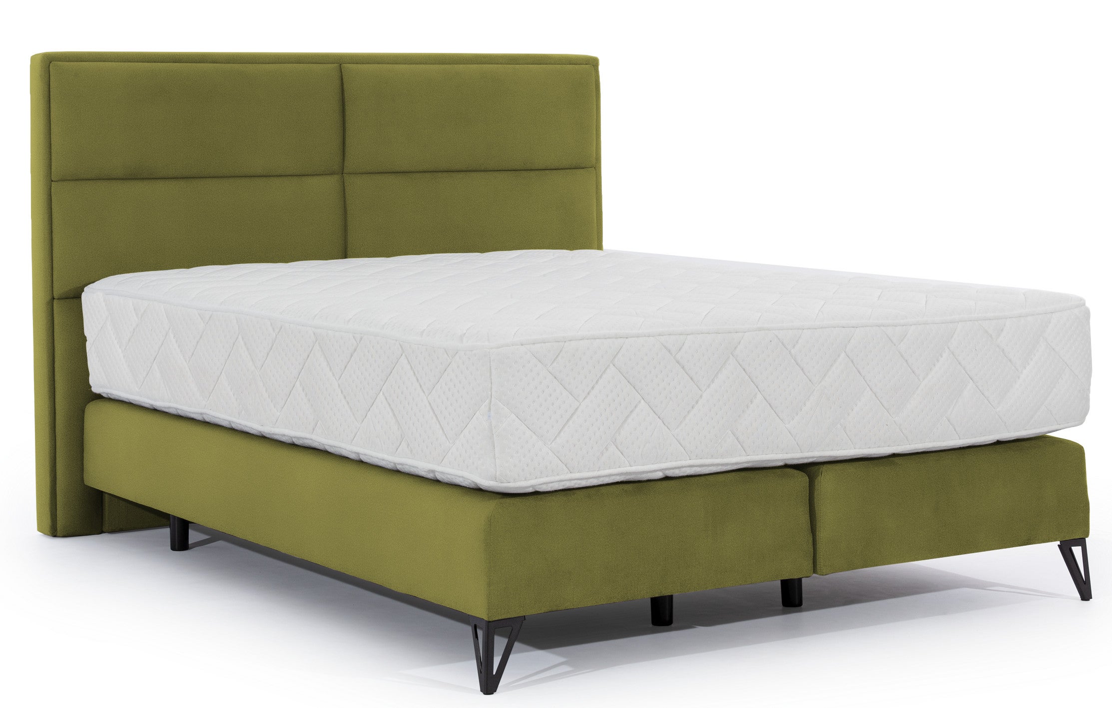 Lit continental velours kaki Tiempo avec matelas 30cm en latex et pied ...
