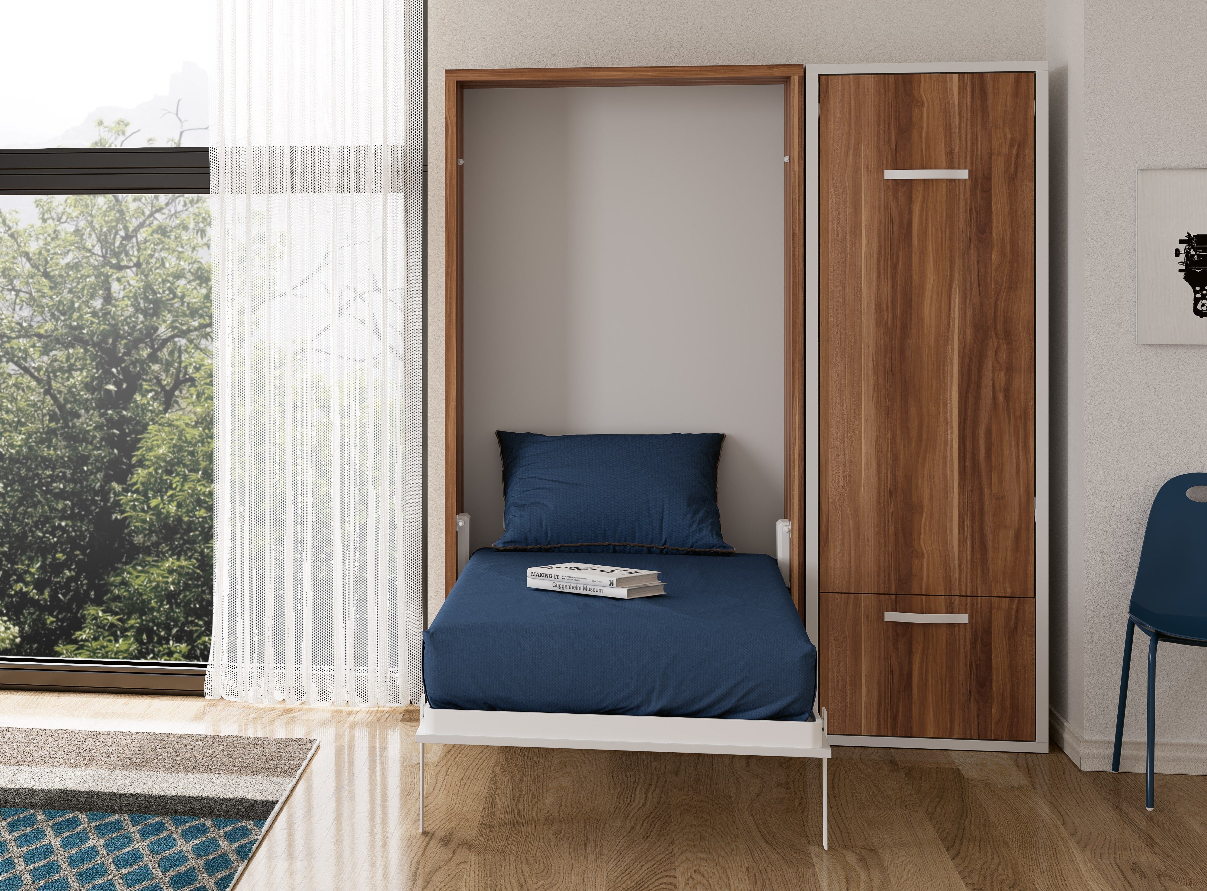 Lit escamotable vertical 90x200 avec armoire et bureau Kampo-Coffrage ...