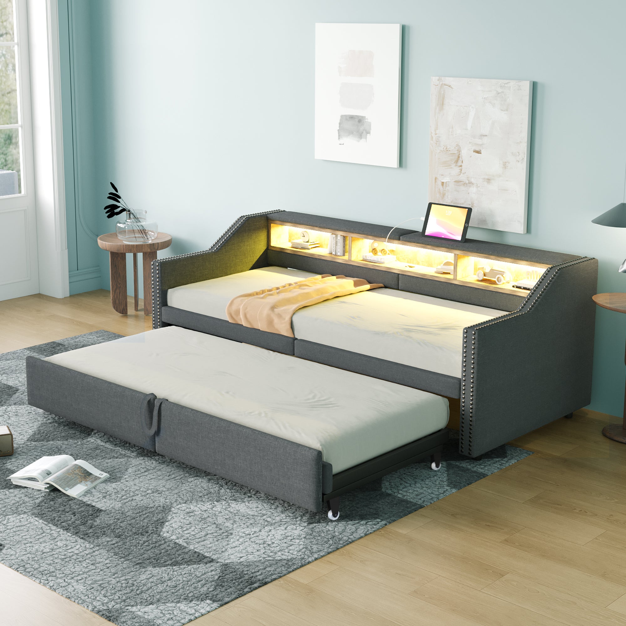 Lit adulte lit banquette lit gigogne lit capitonné 90/180 x 200 cm avec ...