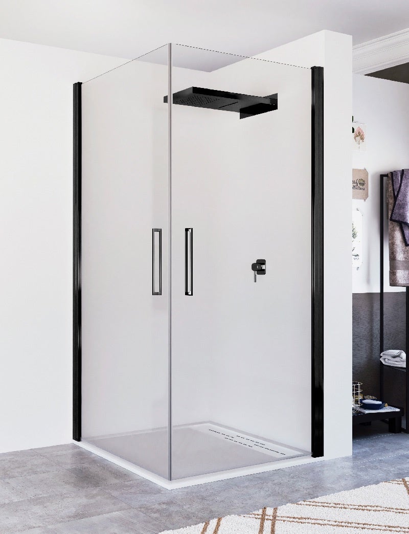 Box Doccia Angolare - Profilo NERO - 2 Porte Battenti - Vetro ...