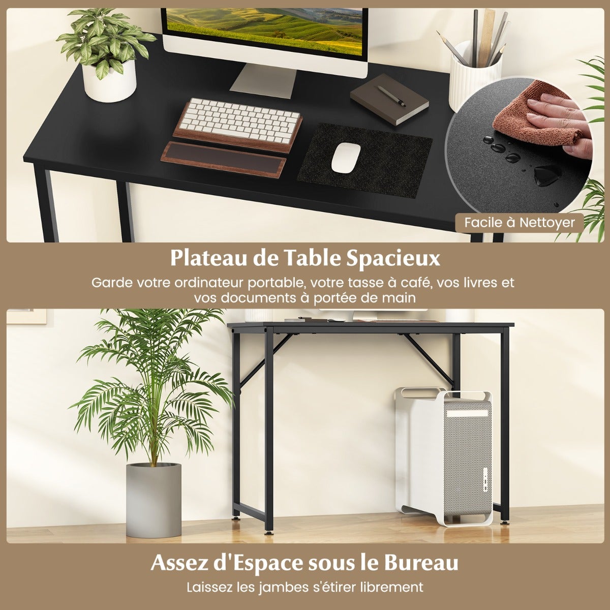 Bureau Portable Noir Métal avec Repose-pieds Réglables CW21916 | Leroy ...