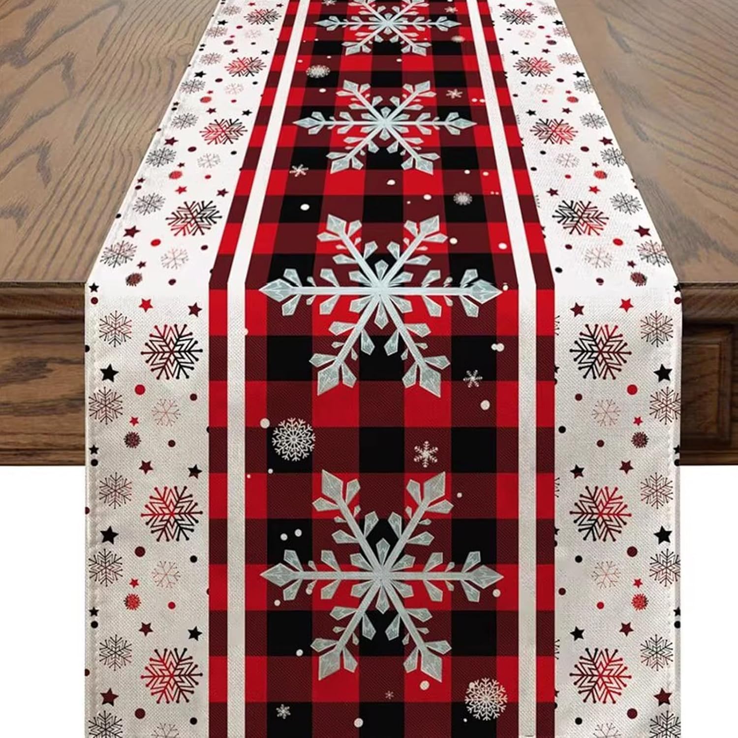 Chemin de table rouge de Noël, 33 x 230 cm, mélange lin-coton, motif ...
