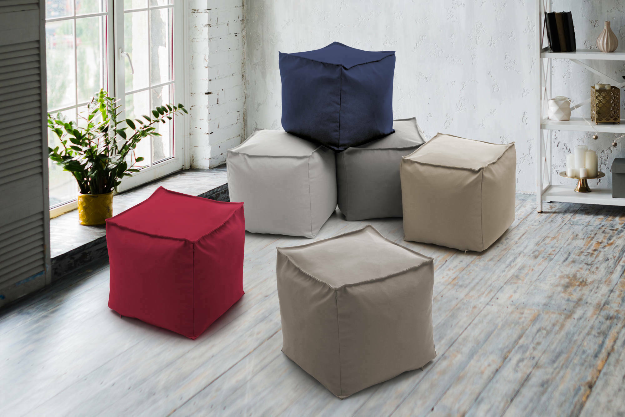 Pouf Annalaura, Pouf multifunzione, Poltroncina relax in tessuto ...