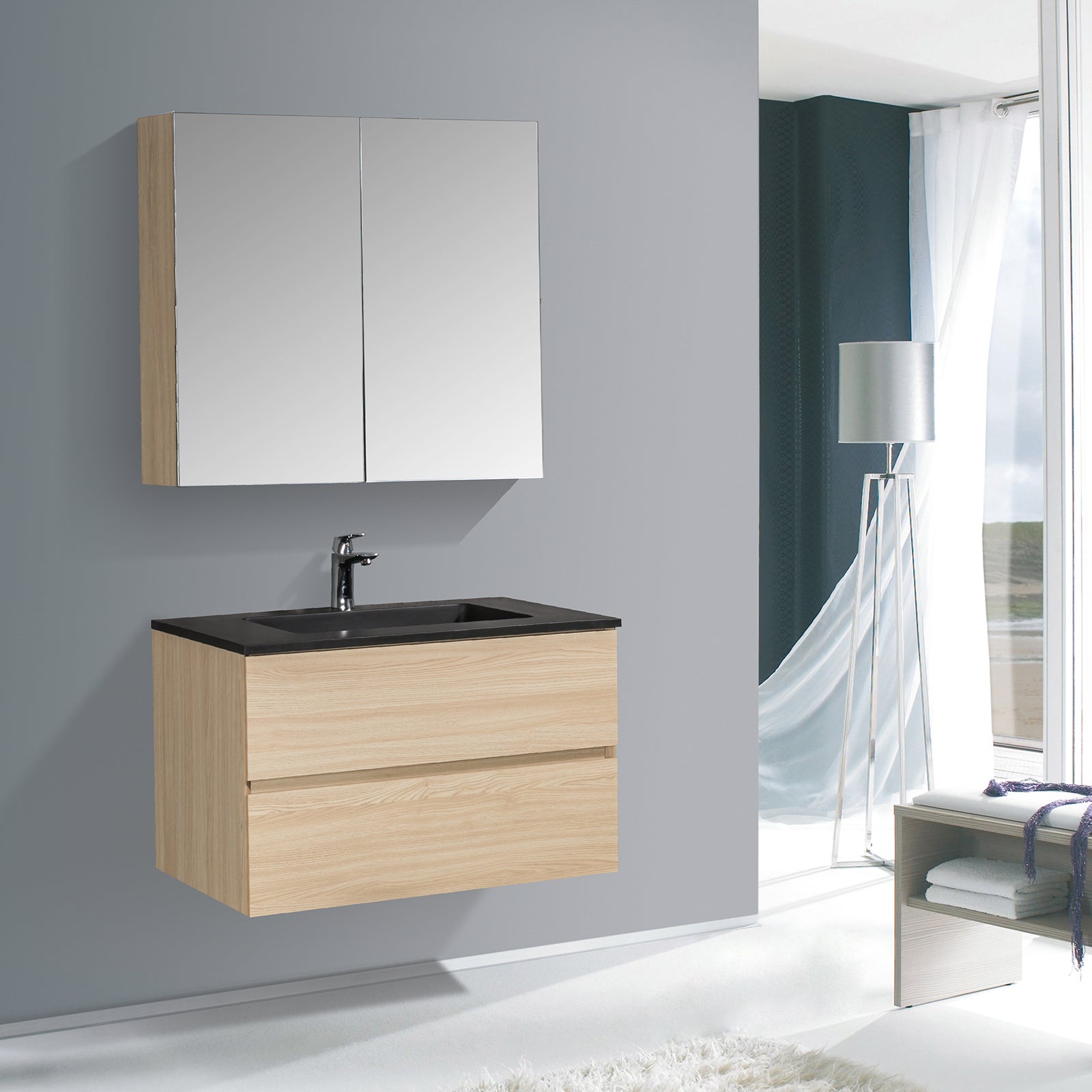 BERNSTEIN - Set de cuarto de baño EDGE 750 - Sin espejo, Efecto roble ...