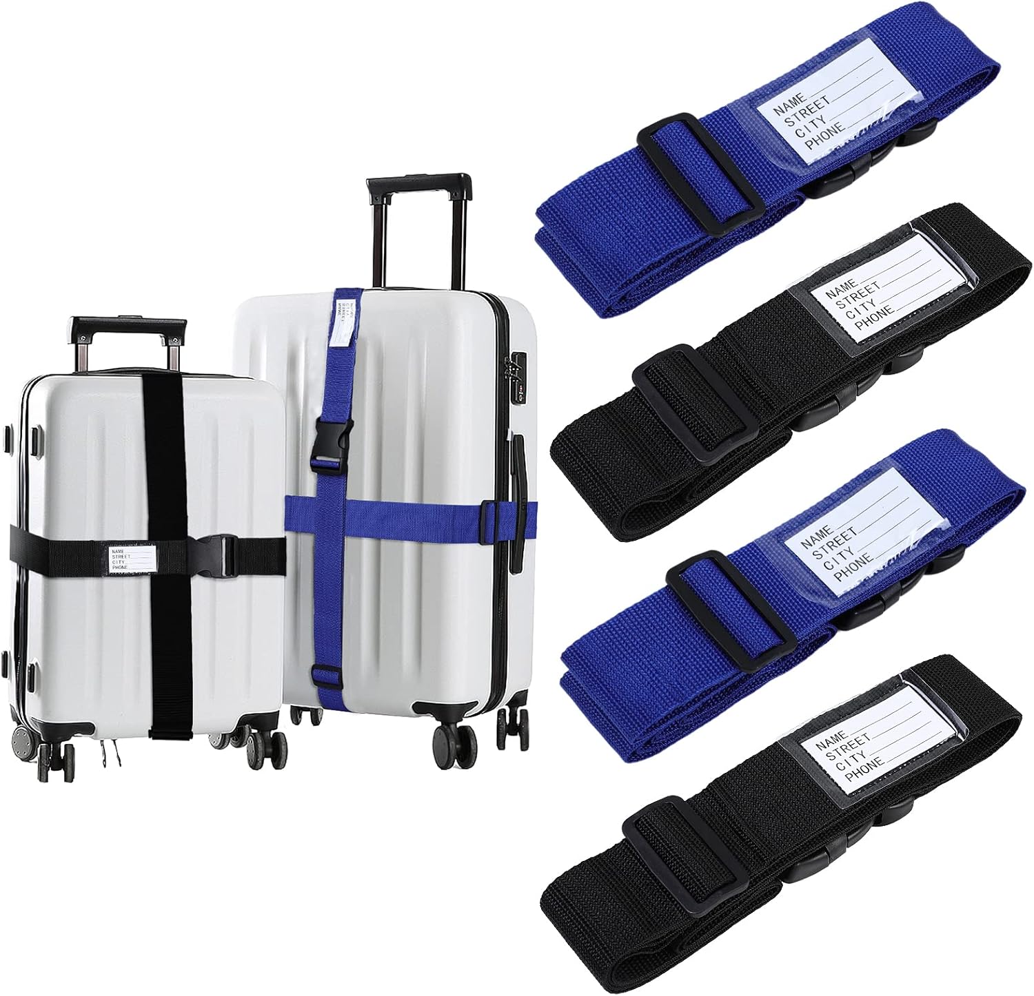 Sangle de Bagage Lot de 4 Sangle Valise Réglables avec Etiquette D ...