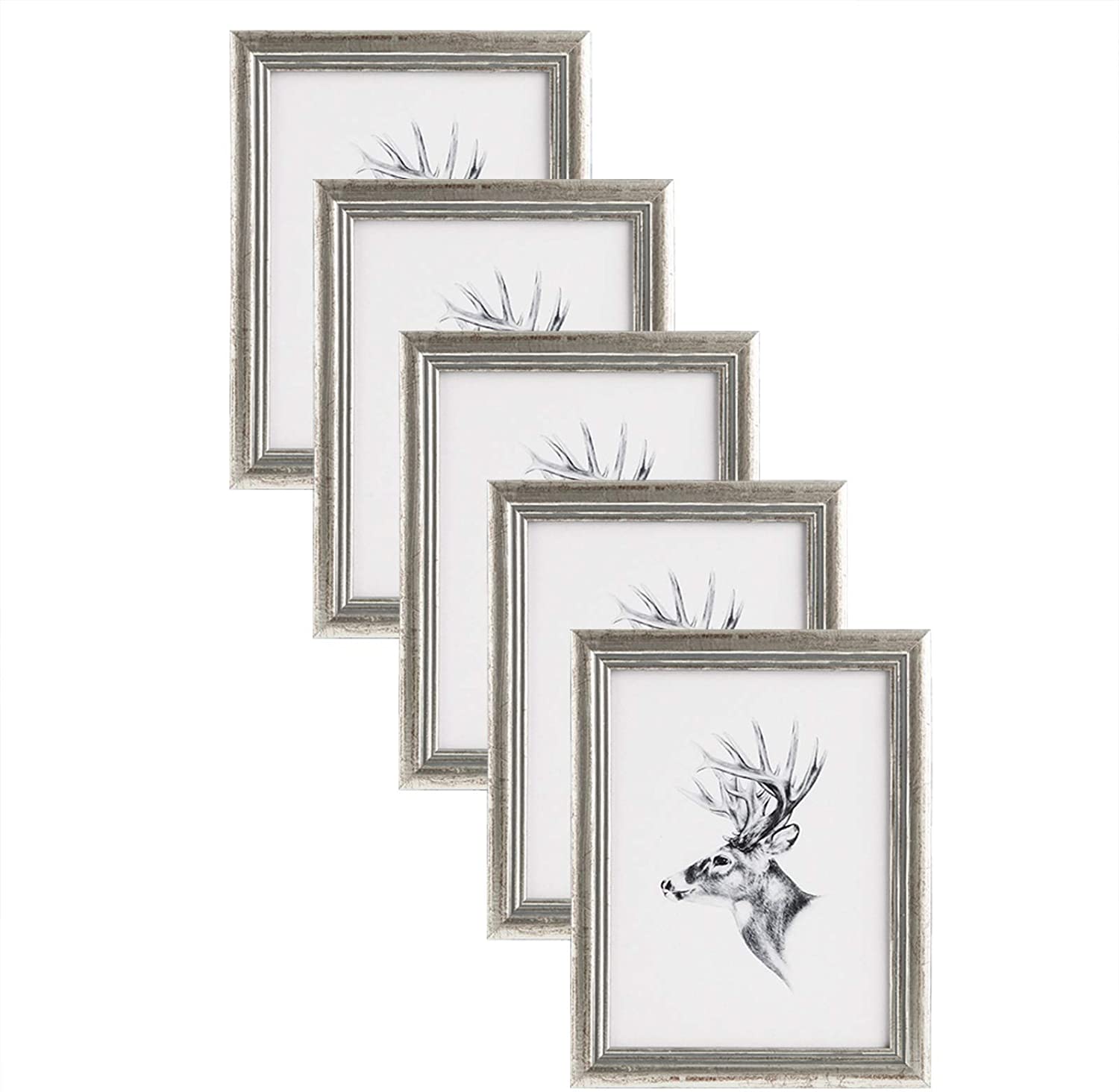 Set de 5 Cadre Photo，Argent，18x24cm，Artos Style en Bois et Verre，Cadre ...