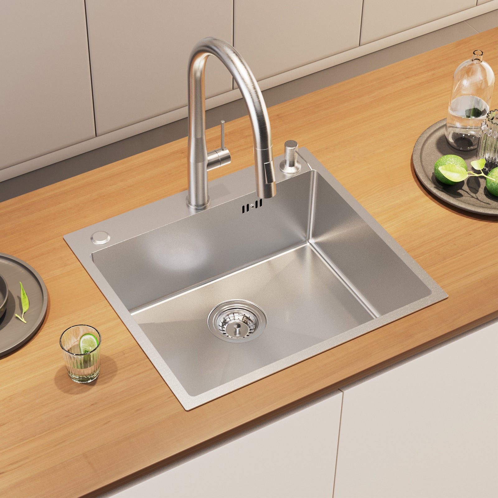 Evier Cuisine 1 Bac 54*49*20 CM,Inox 304,Evier à Encastrer/à Fleur de ...