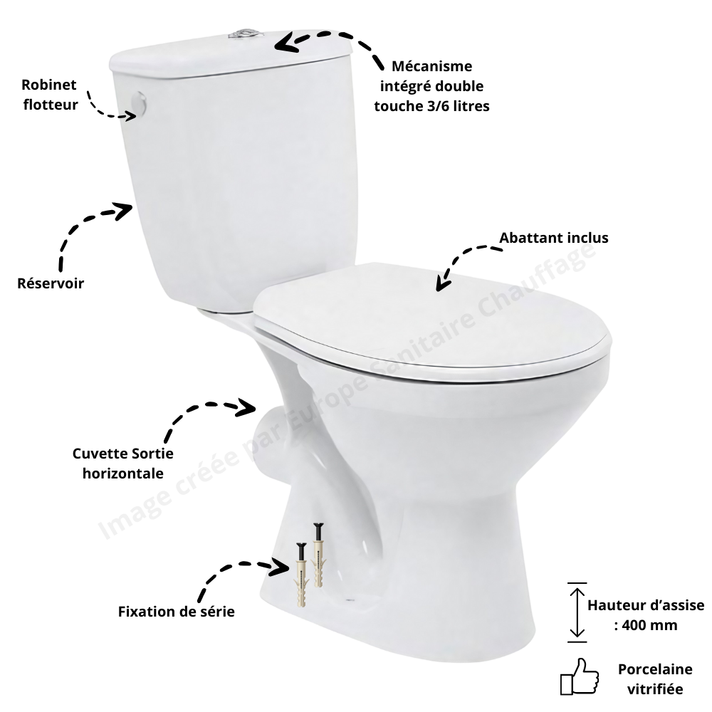 Pack WC Céramique Mito 3/6 L Sortie Horizontale | Leroy Merlin