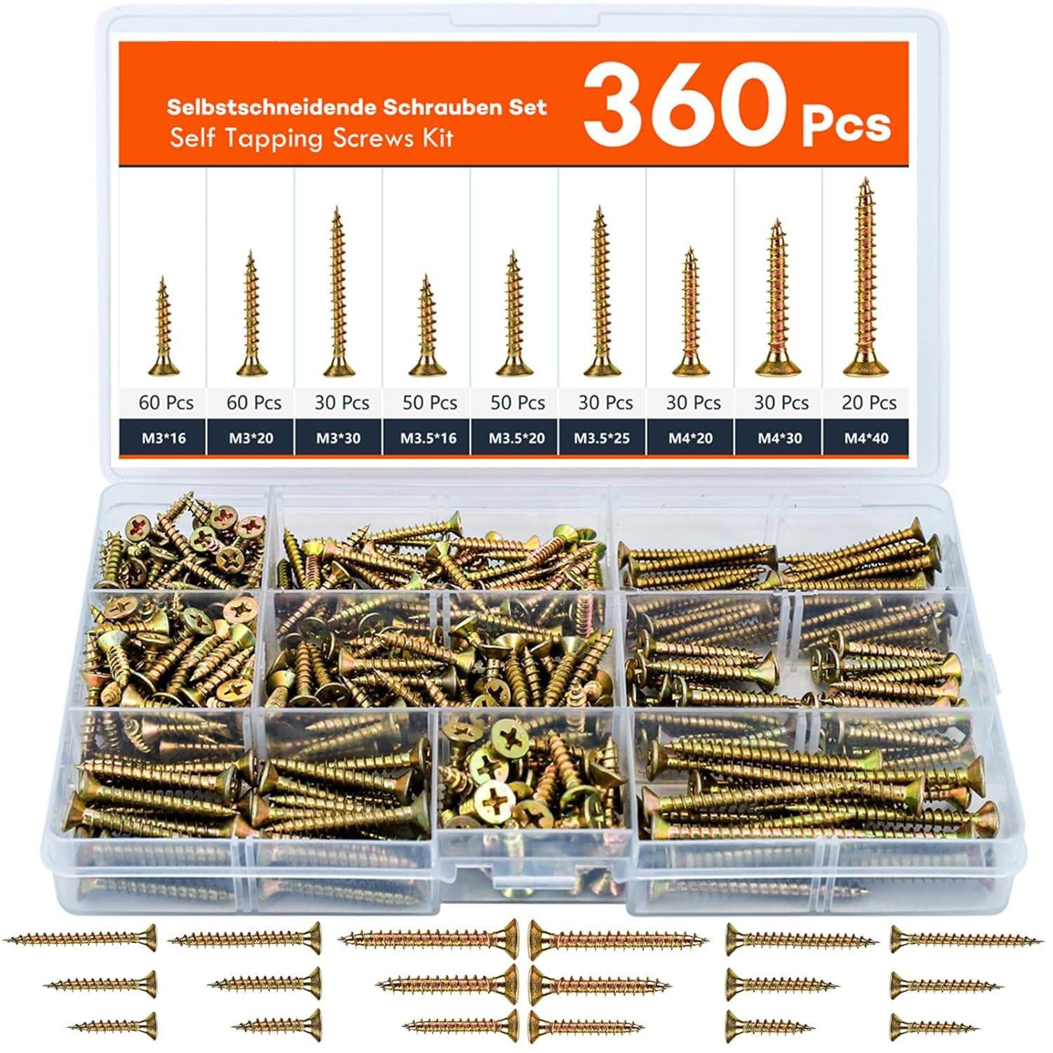 360 Pièces Vis autotaraudeuses cruciformes tête fraisée zinc, vis ...