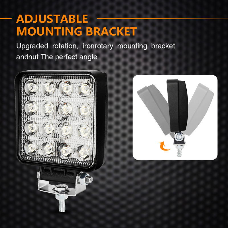 2X 48WProjecteur Phare de Travail 12V 24V LED Carré LED Moto Spot Feux ...