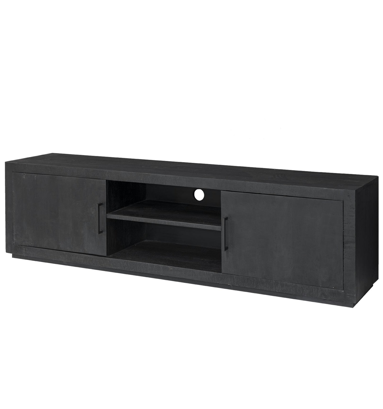 ANDUZ-Meuble TV 2 portes L180cm en Manguier massif noir | Leroy Merlin