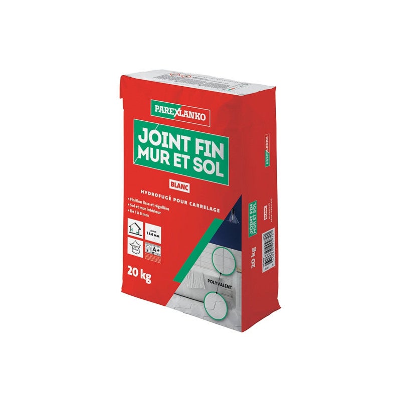Joint fin mur et sol PAREXLANKO - Blanc - 20kg - 03422 | Leroy Merlin