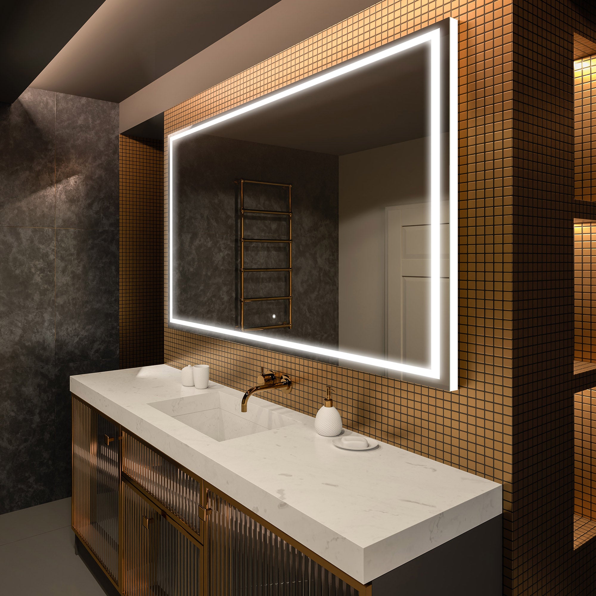 Premium Miroir avec LED Illumination Salle de Bain (70x80cm) LED ...