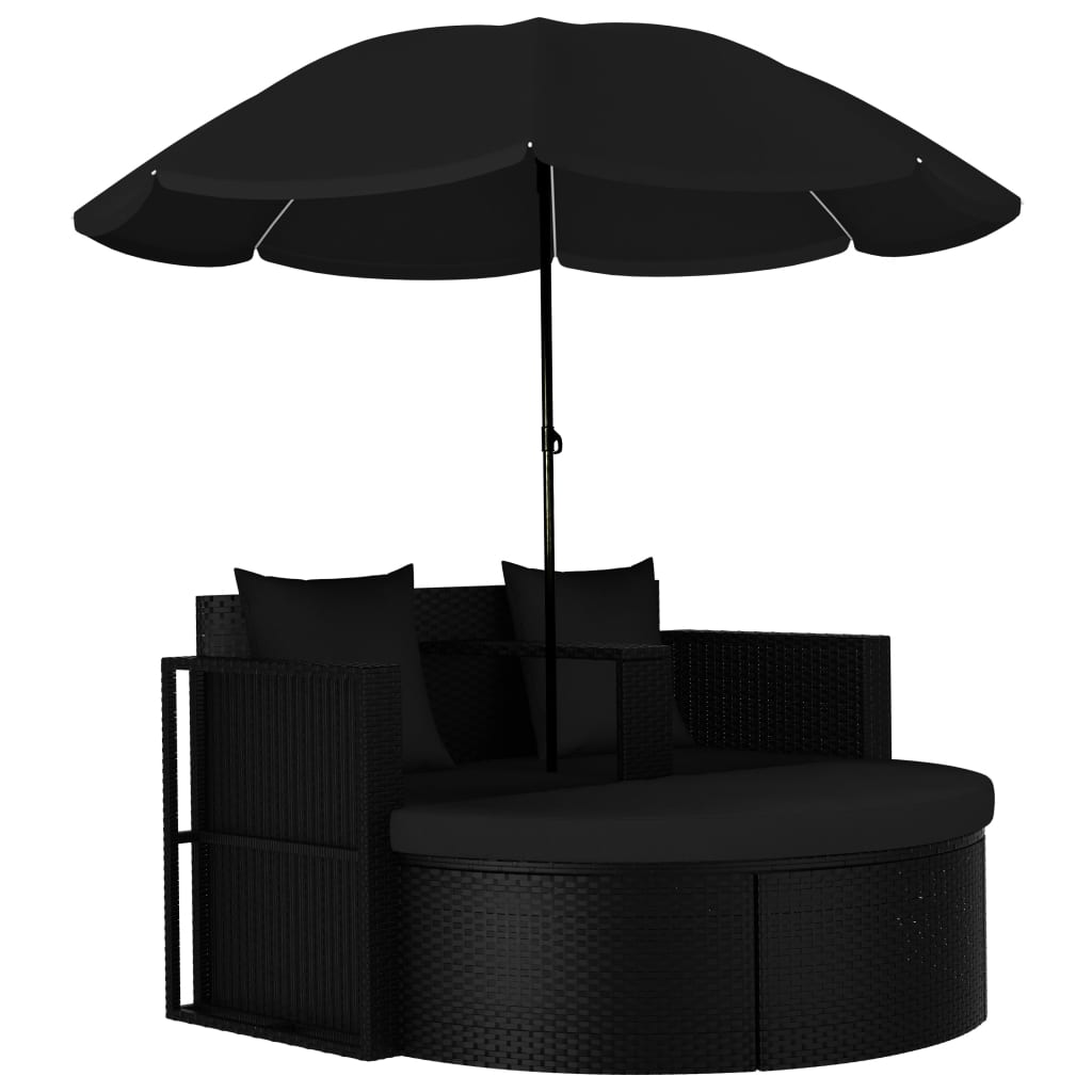 Maison Exclusive Lit de jardin avec parasol Résine tressée Noir | Leroy ...