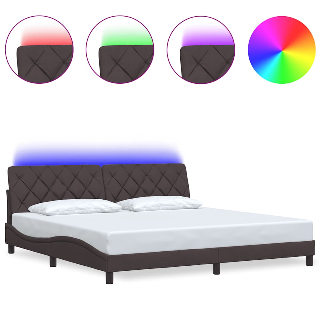 Cama matrimonial | Cama para adultos | con LED sin colchón tela marrón ...