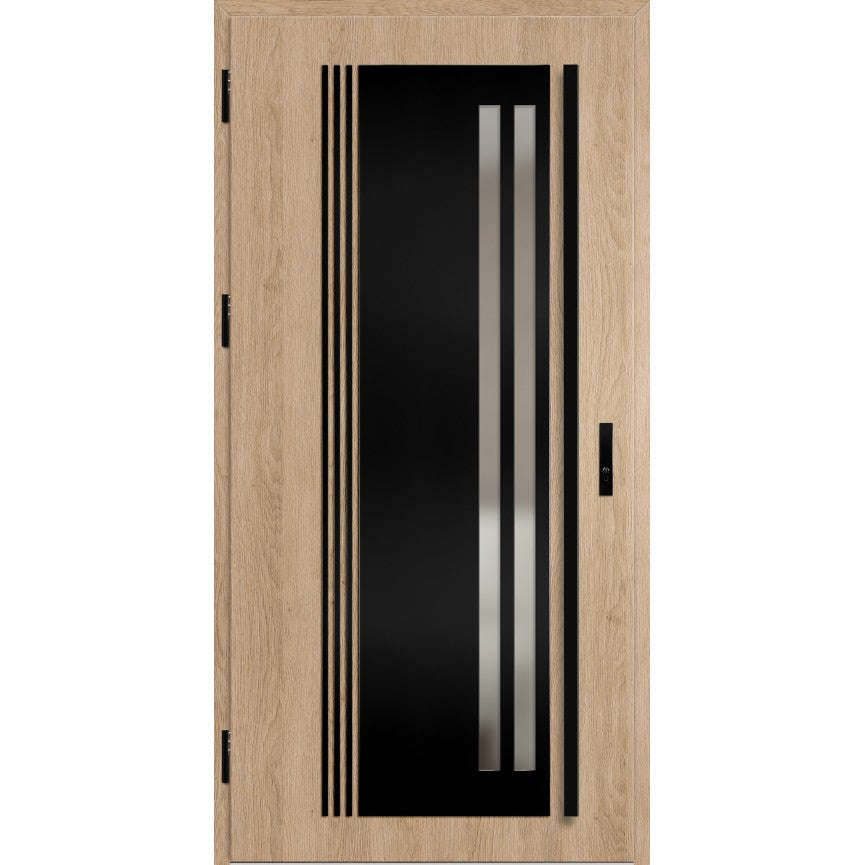 Porte d'entrée en acier avec cadre en aluminium LINDEN 5 - Poussant ...