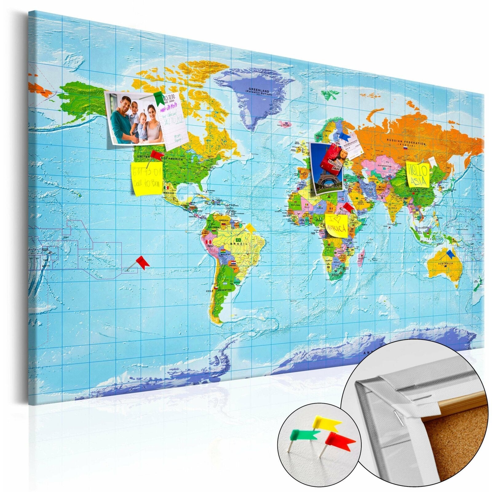 Tableau en liège carte du monde : drapeaux de pays - 120 x 80 cm ...