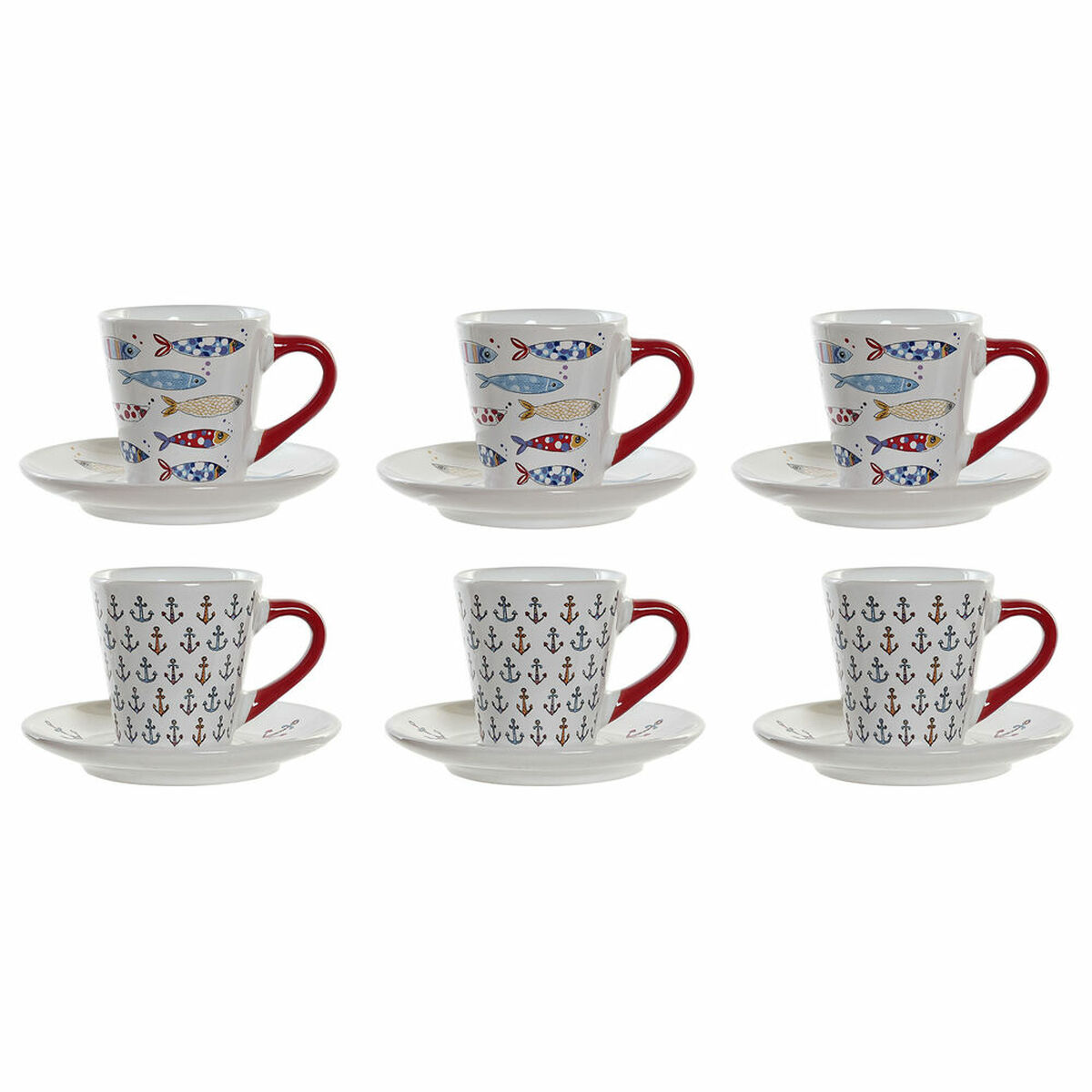 Juego de Tazas de Café DKD Home Decor Metal Multicolor Gres 130 ml ...